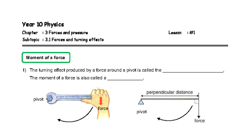 Year 10 Physics Chapter 3: Forces & Turning Effects Lesson Notes - Studocu