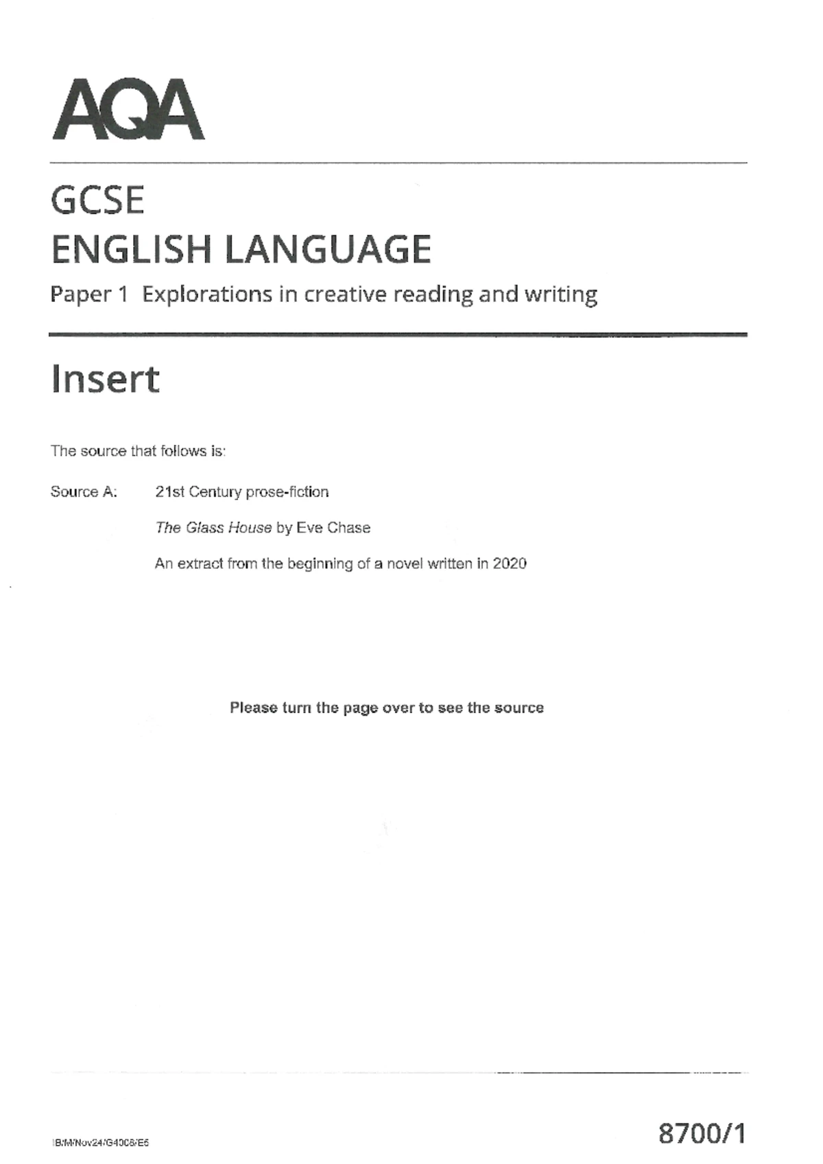 AQA GCSE English Language Paper 1 (8700/1) June 2019 Question Paper ...