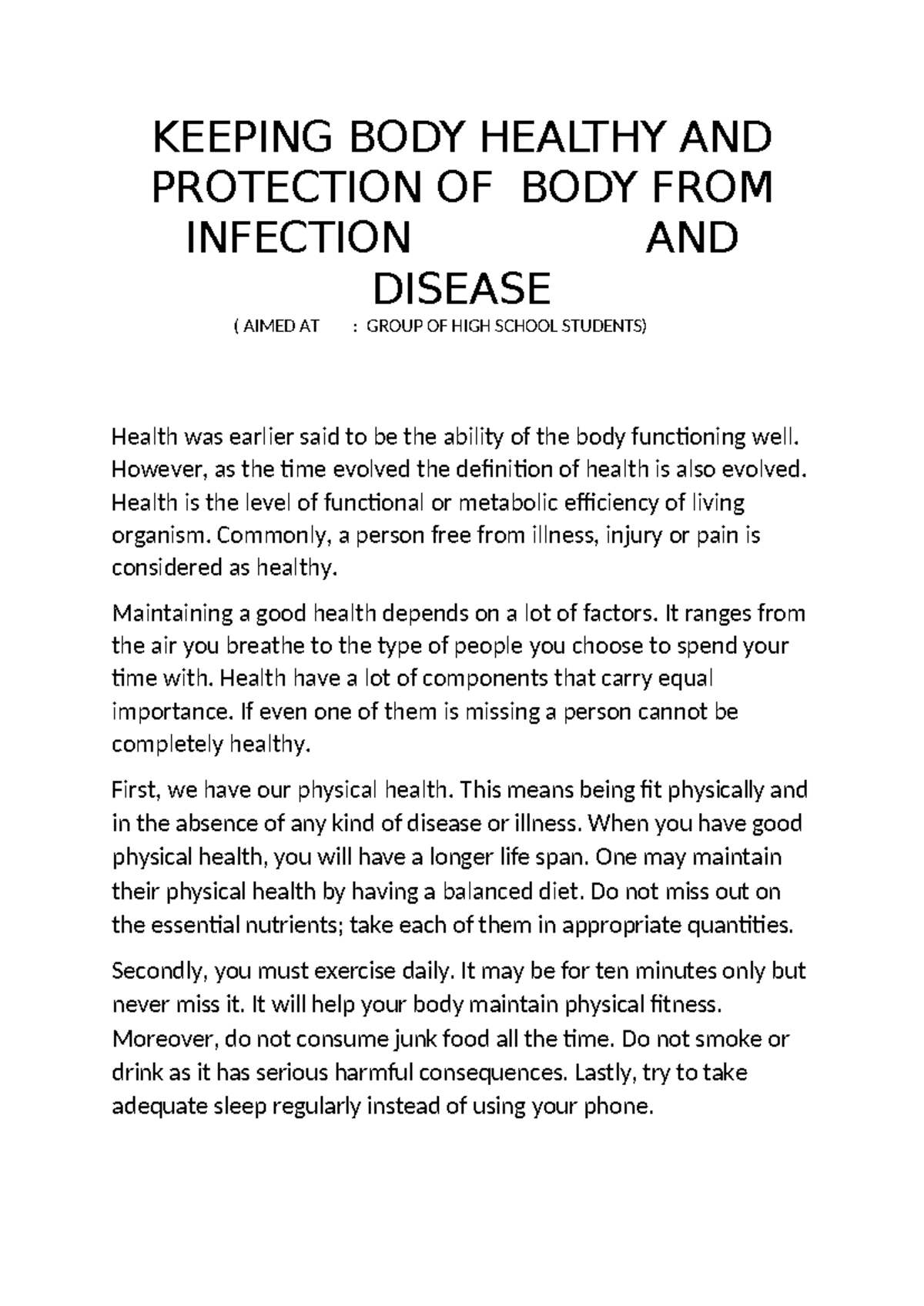 Keeping BODY Healthy AND Protection OF BODY FROM Infection AND Disease ...