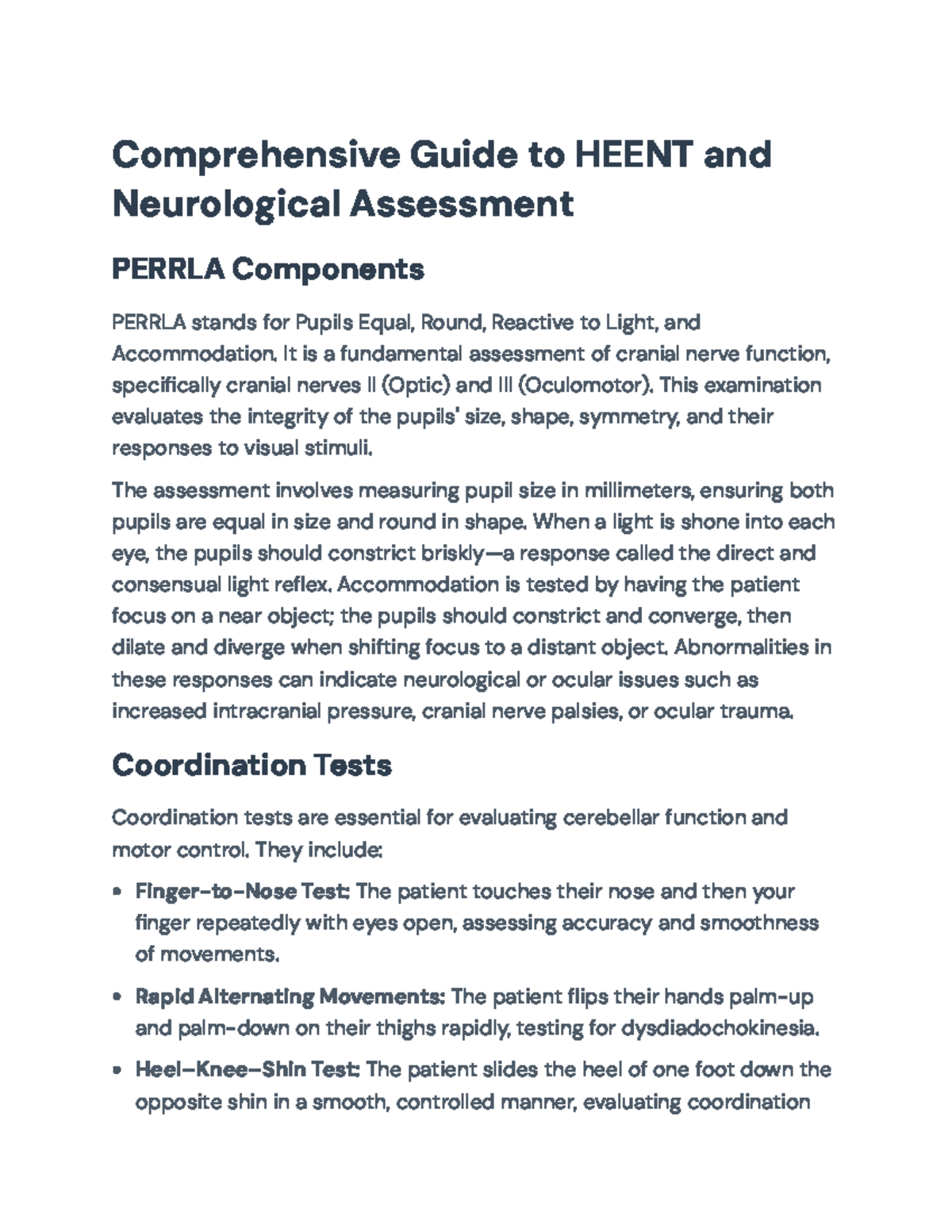 Comprehensive HEENT & Neuro Assessment Guide: PERRLA & More - Studocu