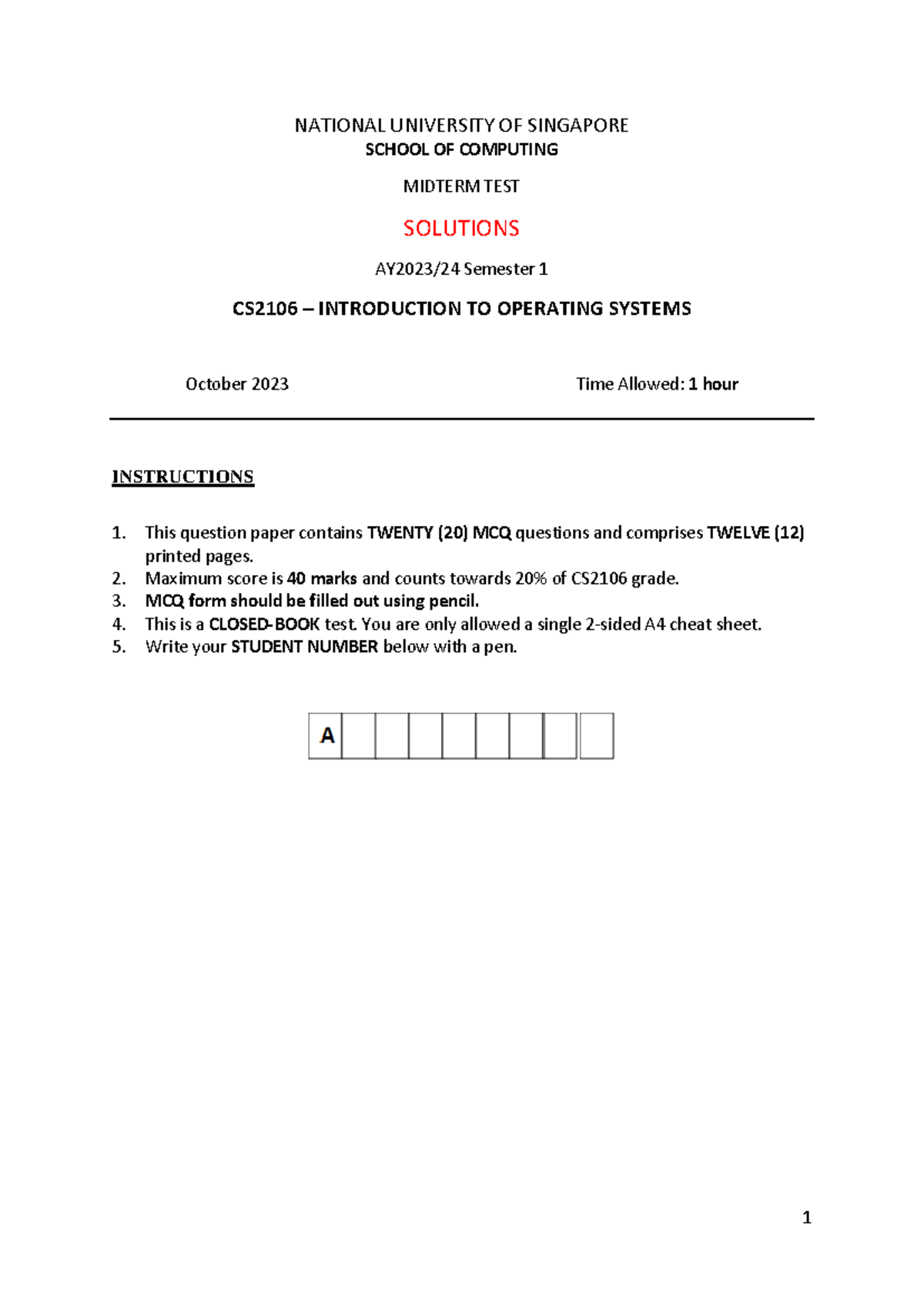 CS2106 23/24 Midterm Test Solutions - Updated Version - Studocu