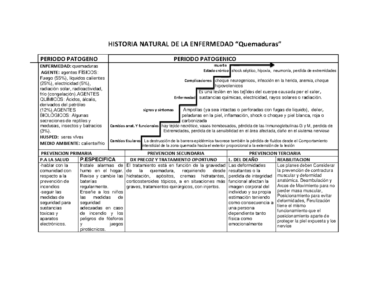 Historia Natural de la Enfermedad: Quemaduras y su Manejo - Studocu