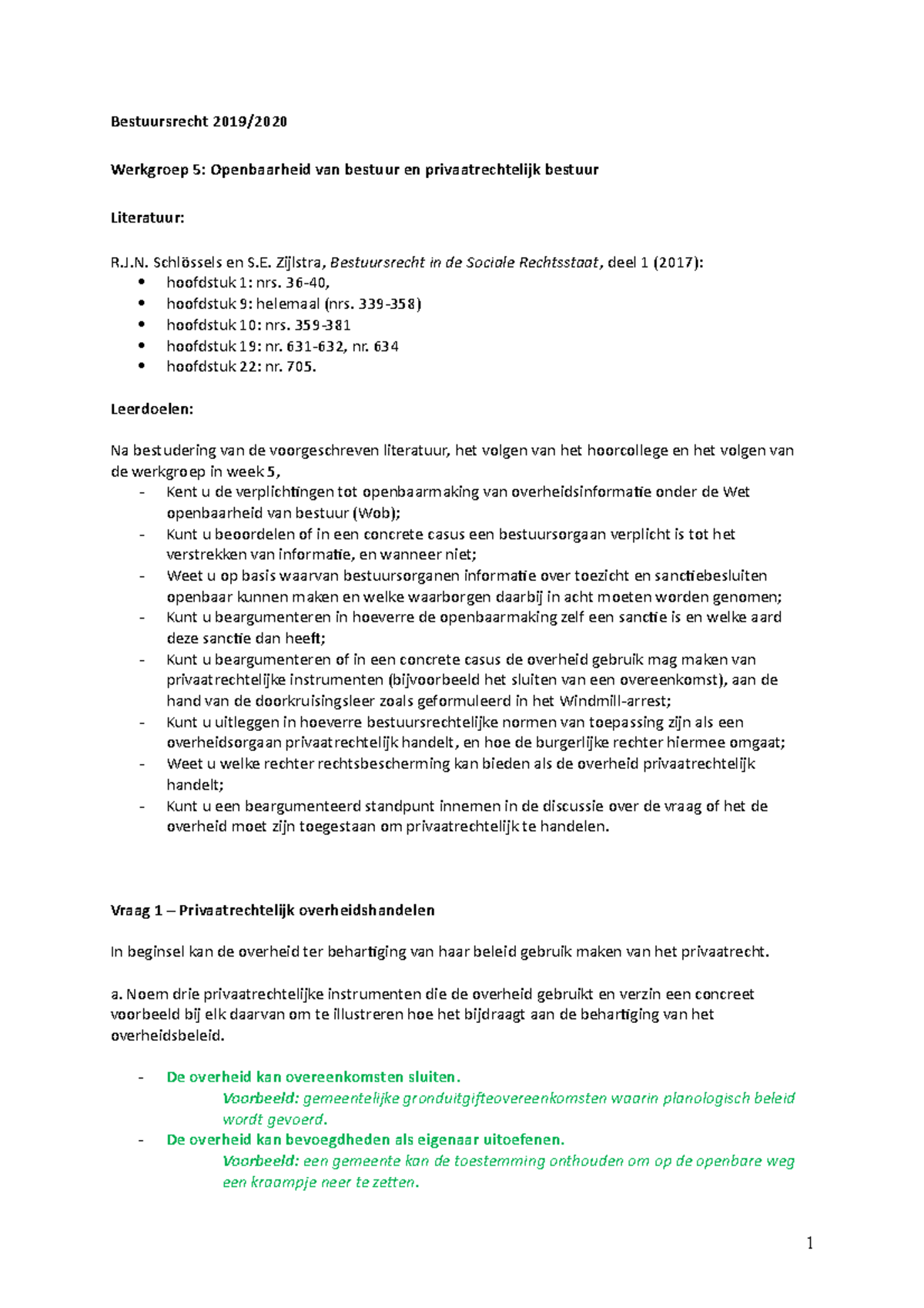Bestuursrecht Week 5: Openbaarheid en Privaatrechtelijke ...
