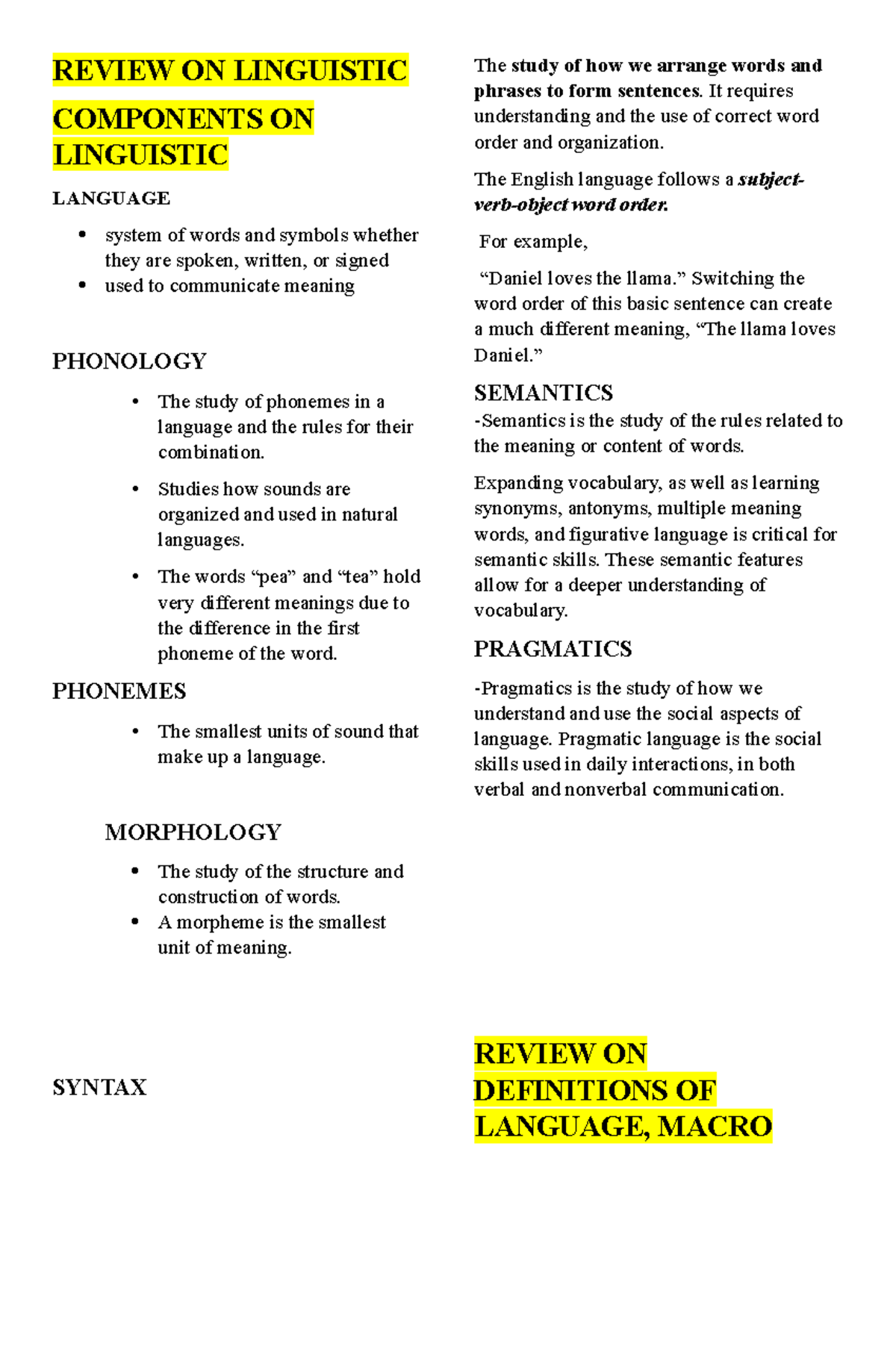 ENG-2 Final Review on Linguistic Components and Communication Skills ...