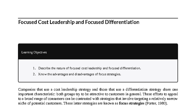 5.4 Focused Cost Leadership & Differentiation Strategies Overview - Studocu