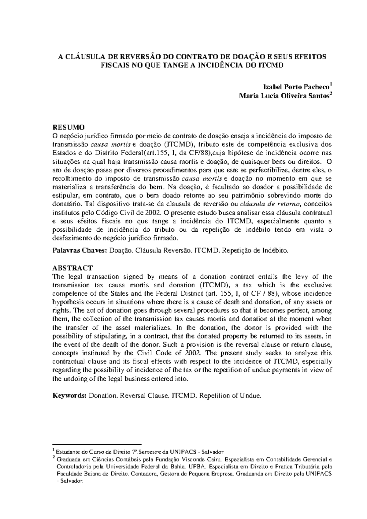 Análise dos Efeitos Fiscais da Cláusula de Reversão no Contrato de ...