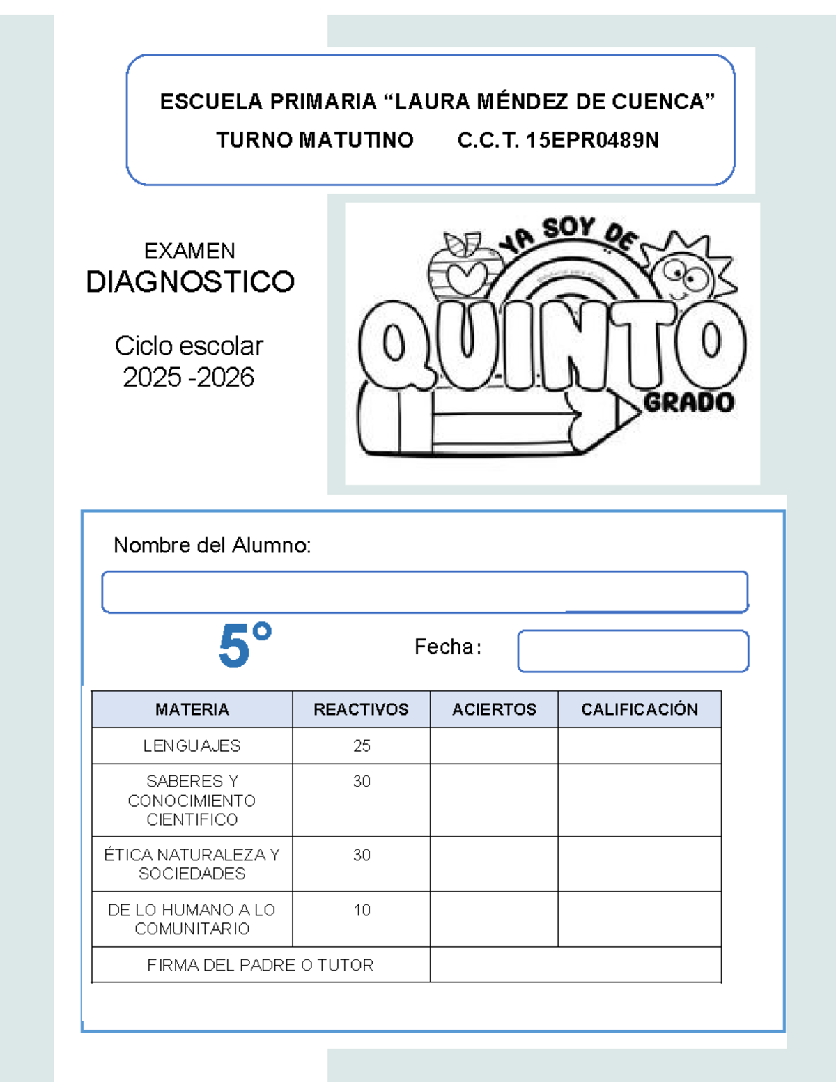 Caratula DE Examen Quinto - Formación Cívica y Ética - EXAMEN ...