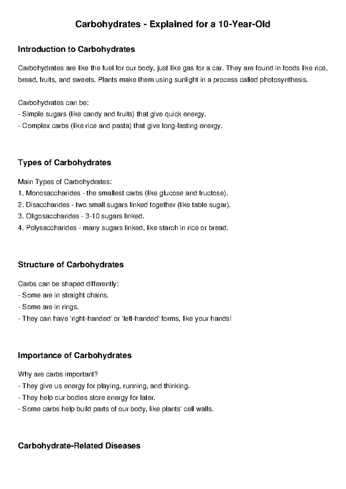 Introduction to Carbohydrates: A Kid's Guide to Fuel and Fun - Studocu