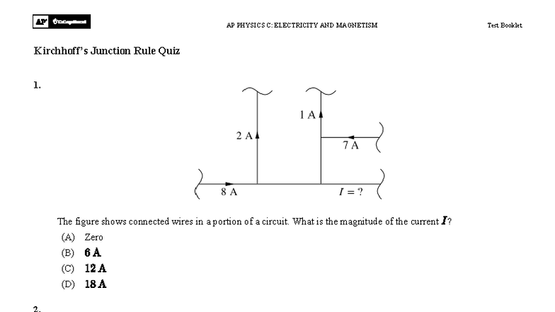 AP PHYSICS C: ELECTRICITY & MAGNETISM Junction Rule Quiz 1 - Studocu