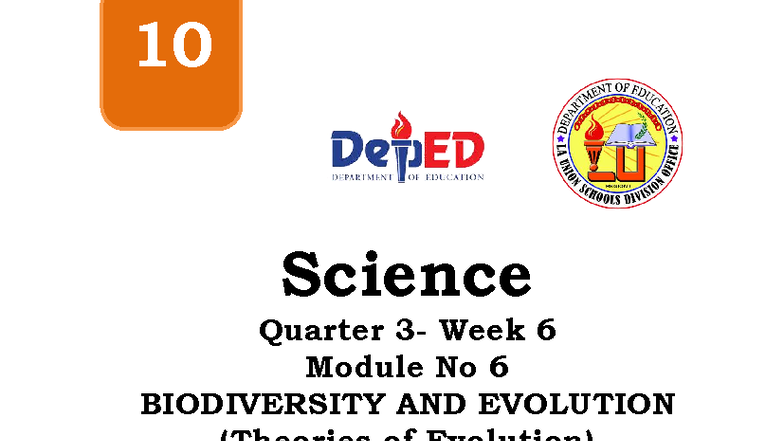 Module 6 - Science 10: Biodiversity and Evolution (Theories of ...