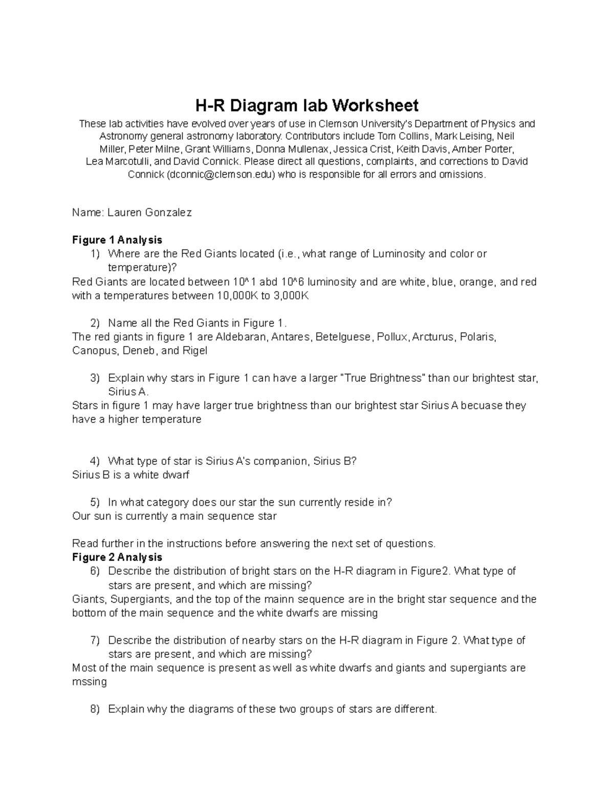 H-R Diagram Lab Worksheet 2: Stellar Classification and Analysis - Studocu