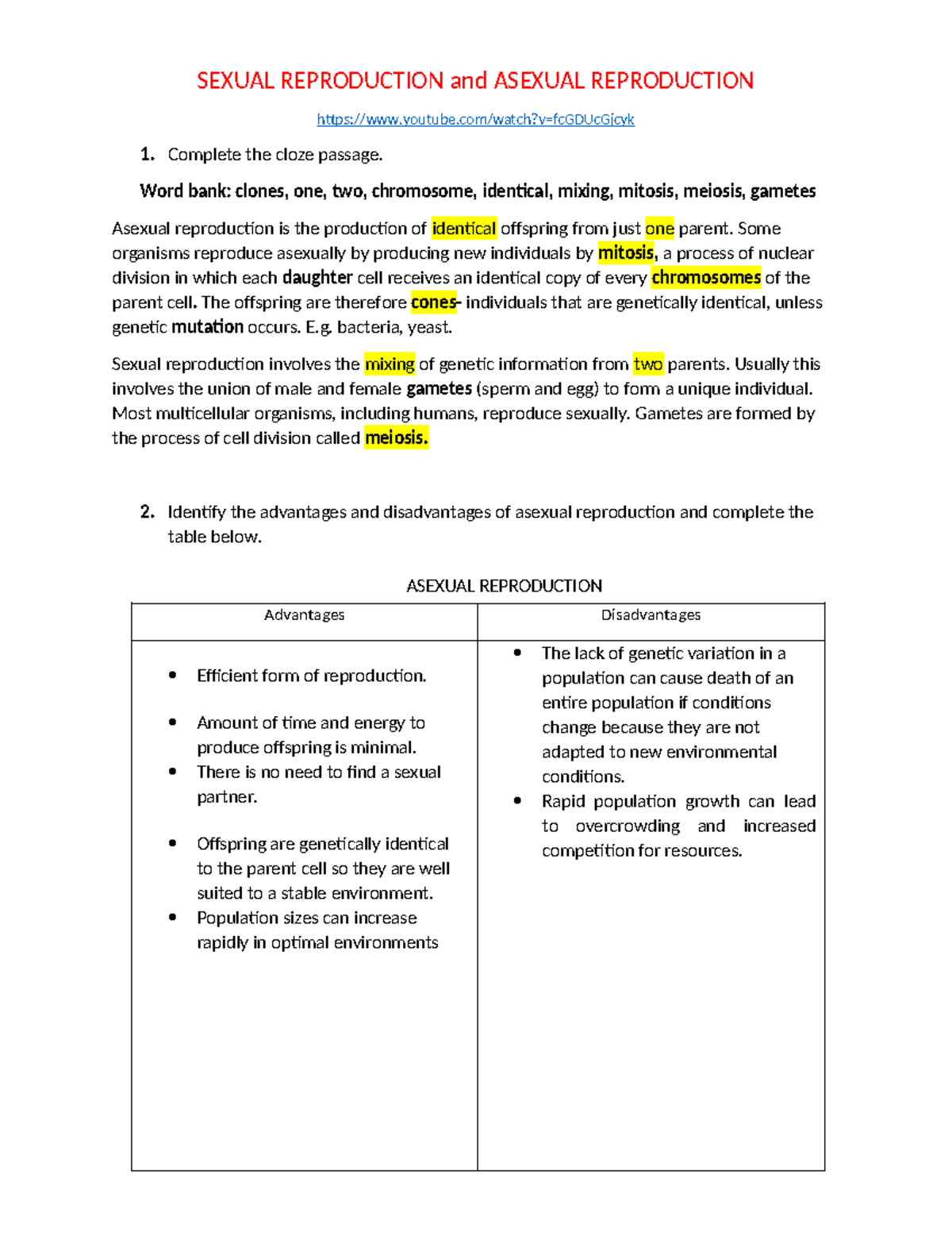 Asexual and Sexual Reproduction: Advantages & Disadvantages Analysis ...