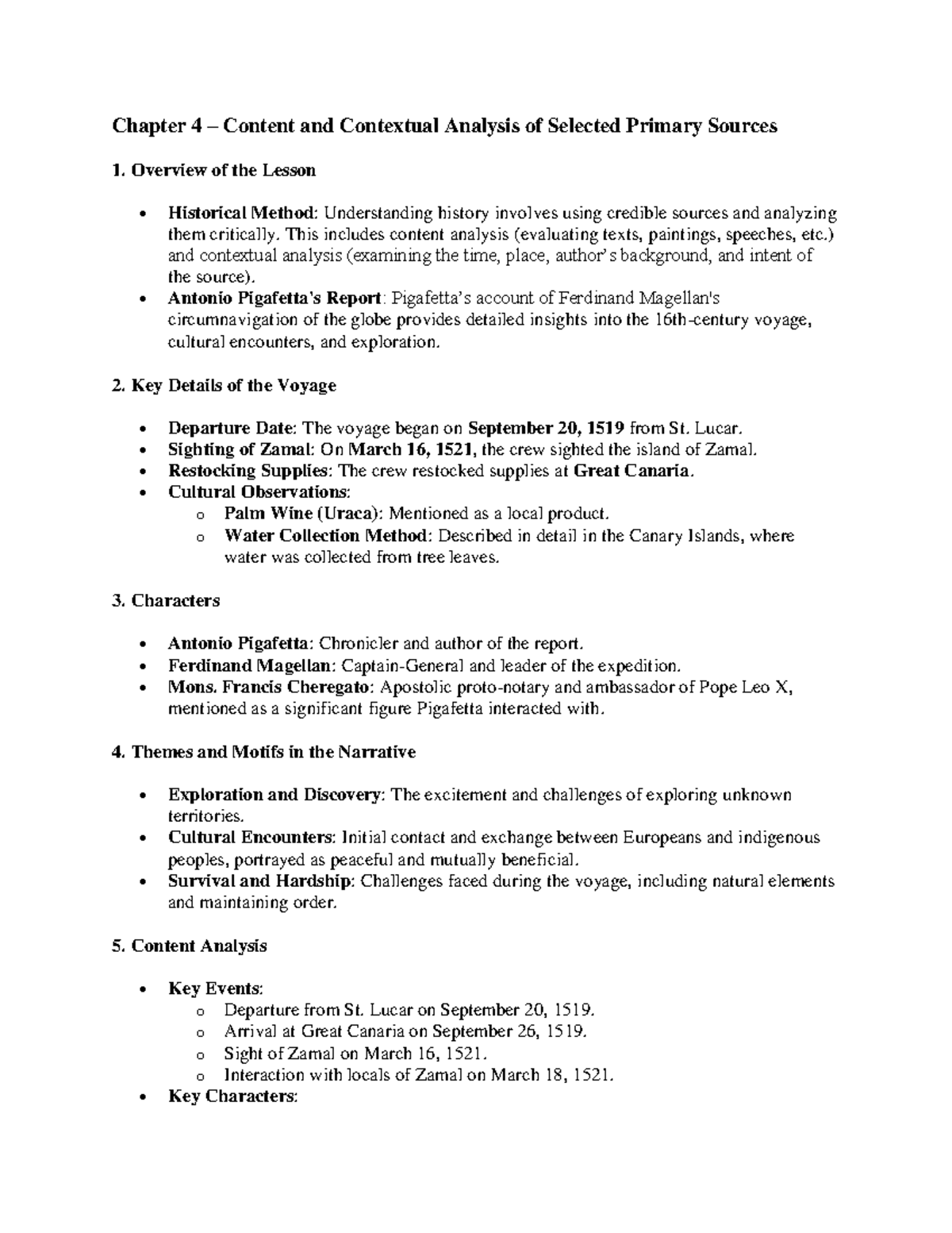 4.0 – Content and Contextual Analysis of Selected Primary Sources ...