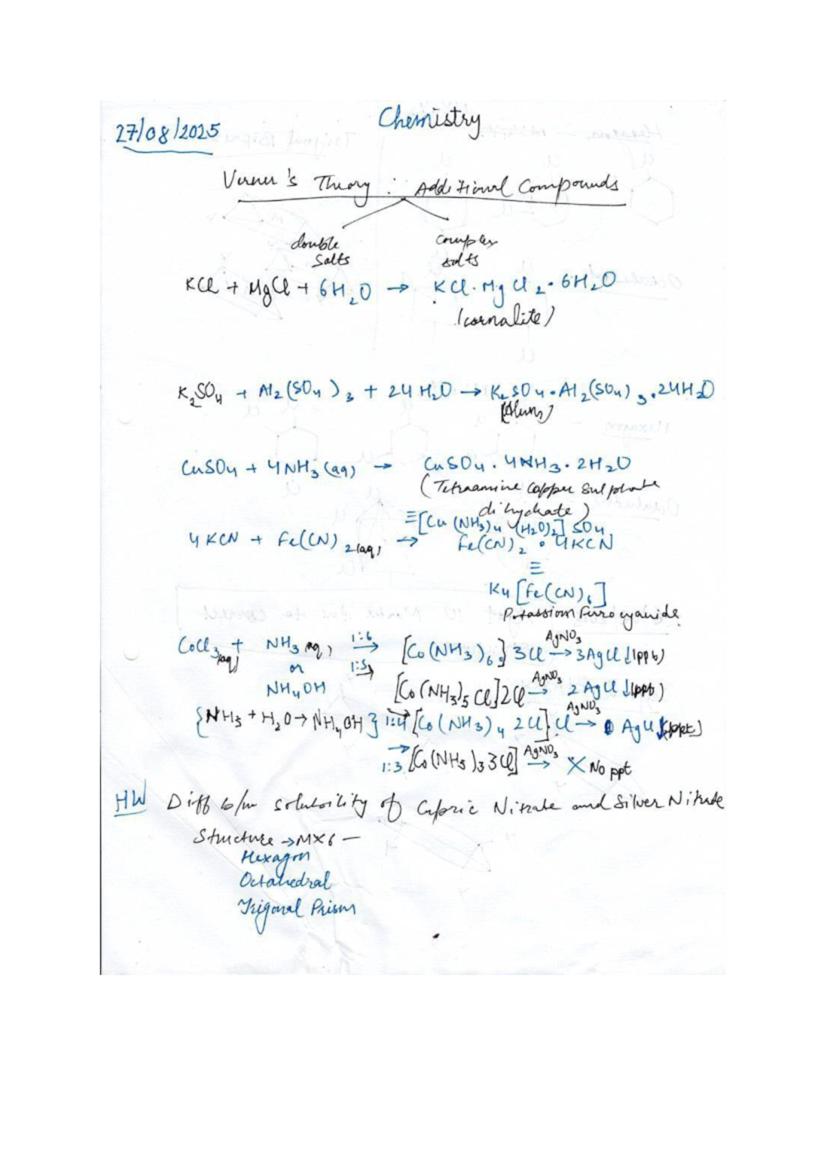 Chemistry (CHEM101) Final Exam Notes on Complex Salts and Isomerism ...