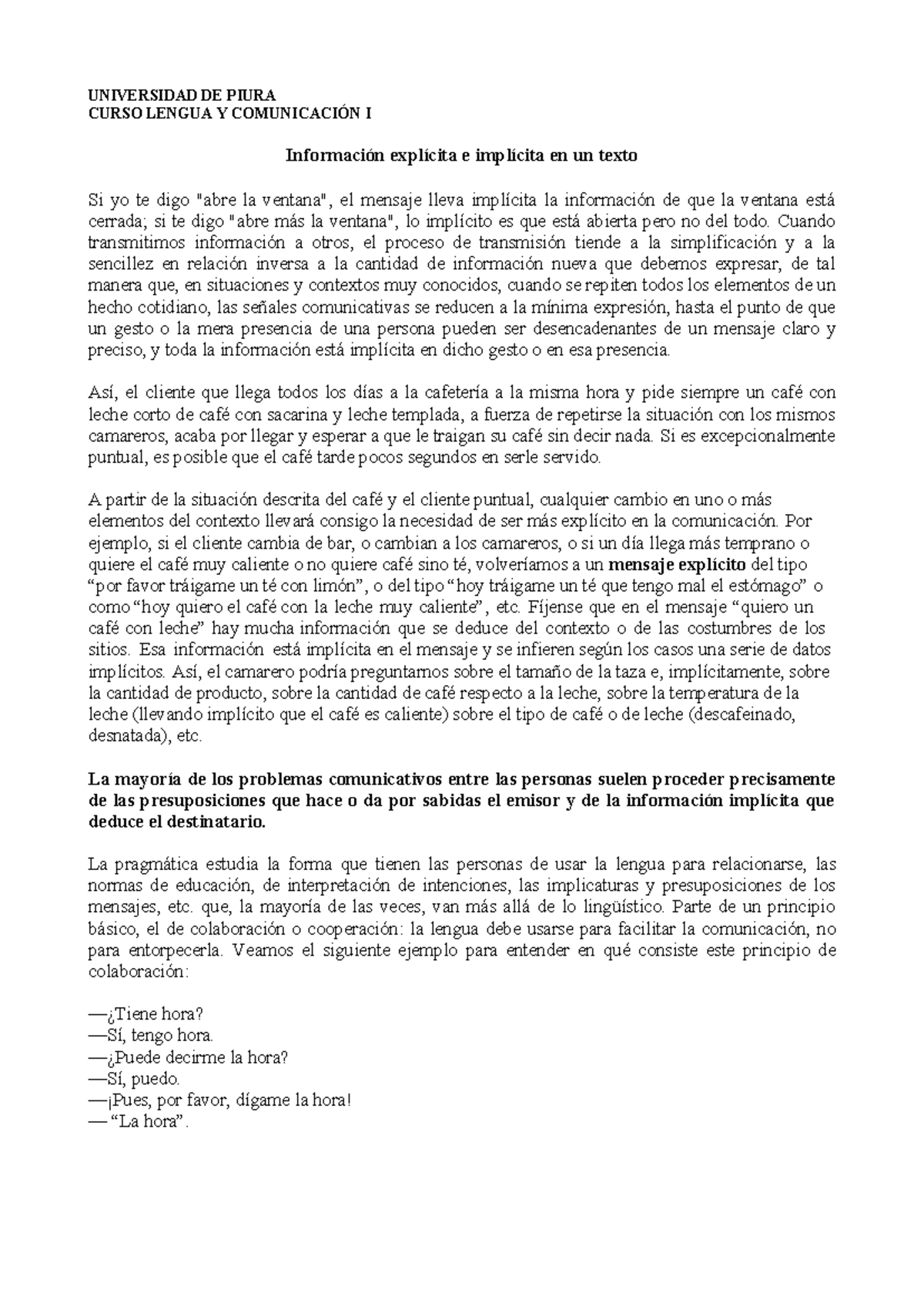 LENGUA Y COMUNICACIÓN I: Información Explícita e Implícita en Textos ...