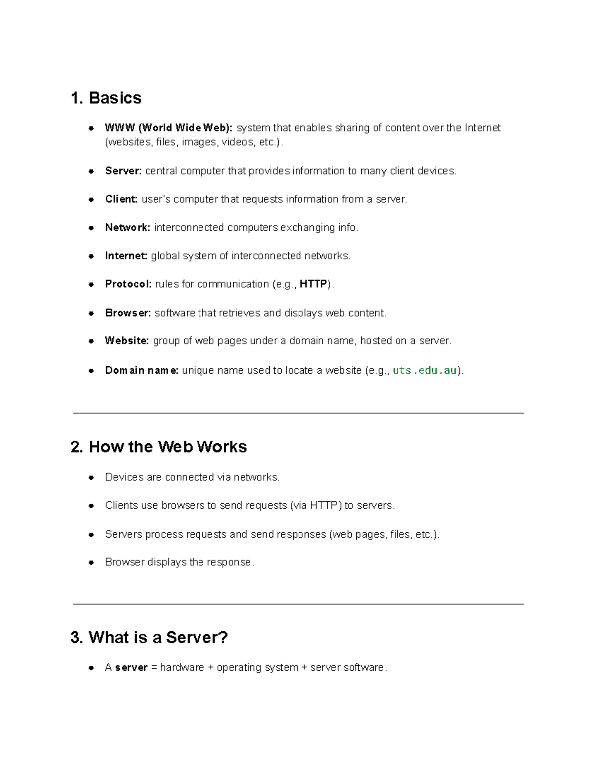 Web Systems Lecture 1 Notes: Basics of the World Wide Web - Studocu