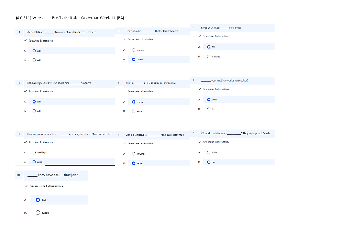 (AC-S11) Week 11 - Pre-Task Quiz - Grammar (PA) - Studocu