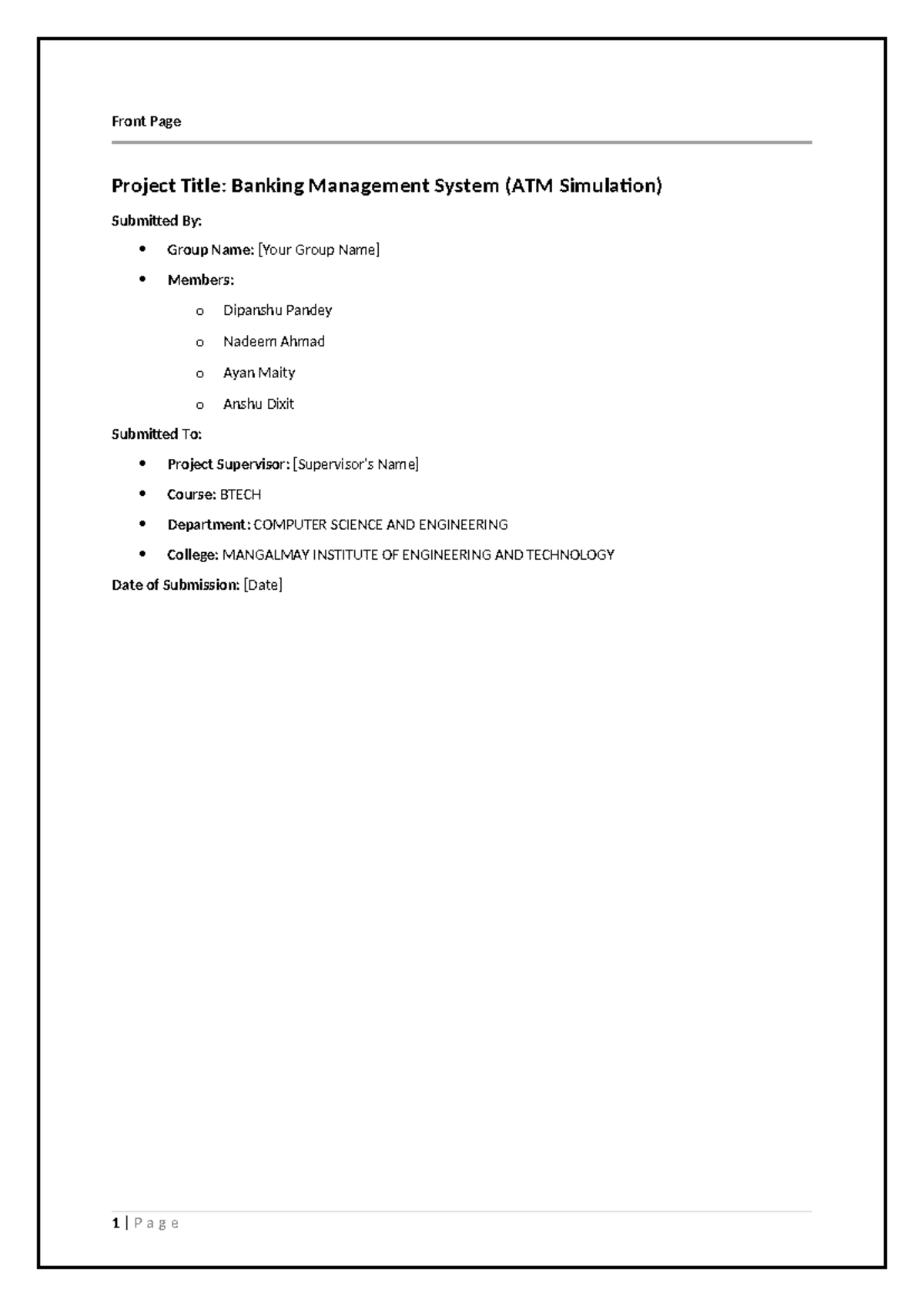 BTECH Project: Banking Management System (ATM Simulation) Overview ...