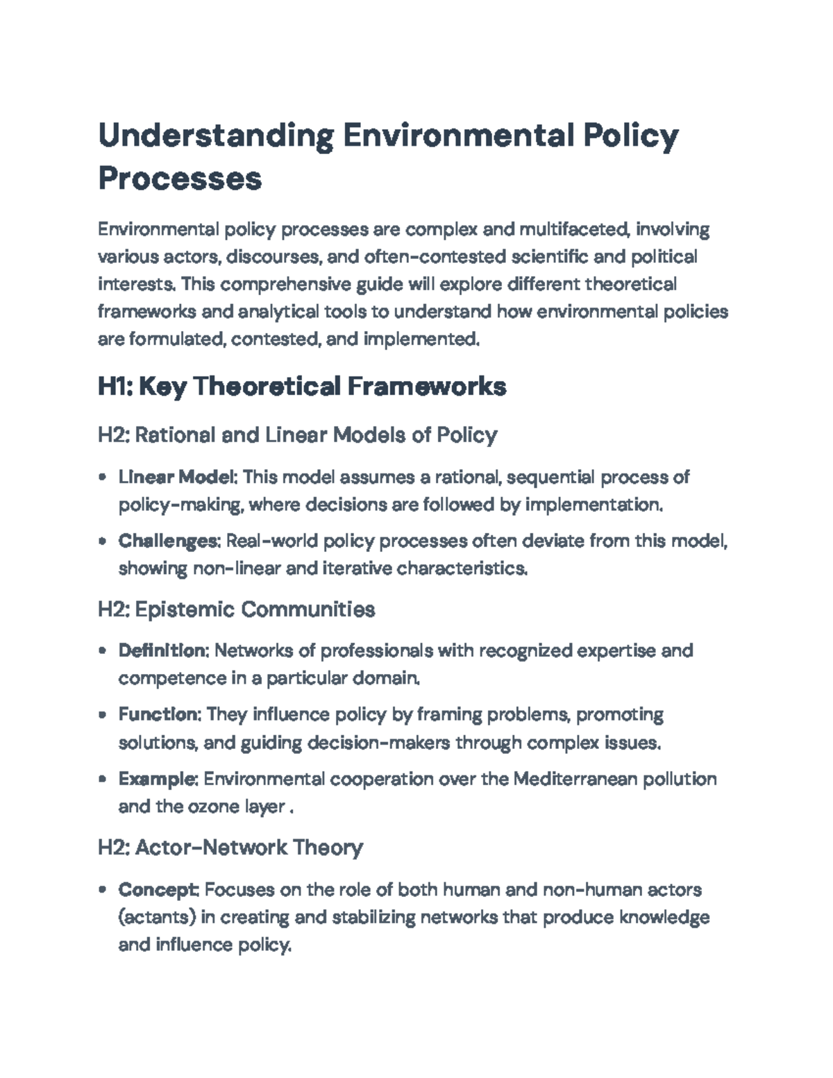 Understanding Environmental Policy Processes: Frameworks and Actors ...