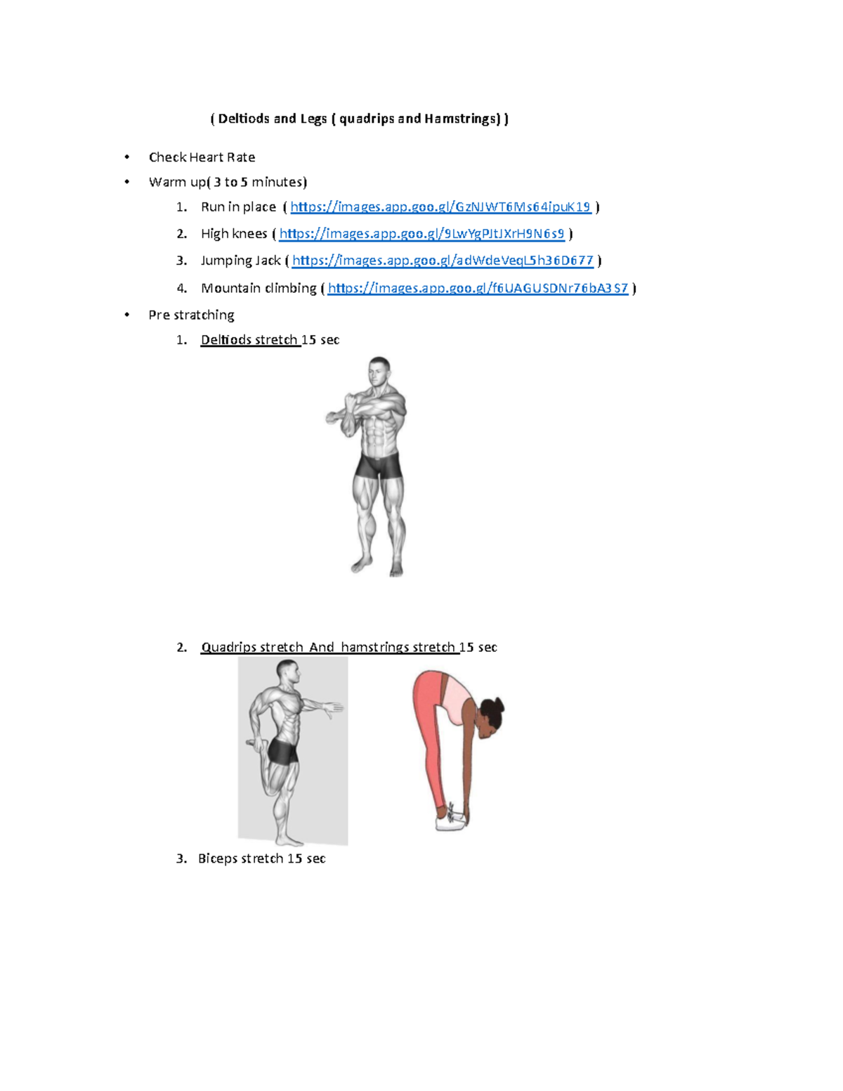 Workout plan 5 - Good - ( Deltiods and Legs ( quadrips and Hamstrings ...