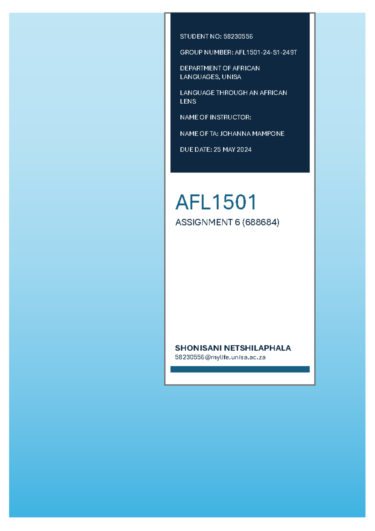 AFL1501 Portfolio: Language, Culture, and Personal Reflection Insights ...