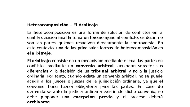 Arbitraje: Heterocomposición y Solución de Conflictos - Studocu