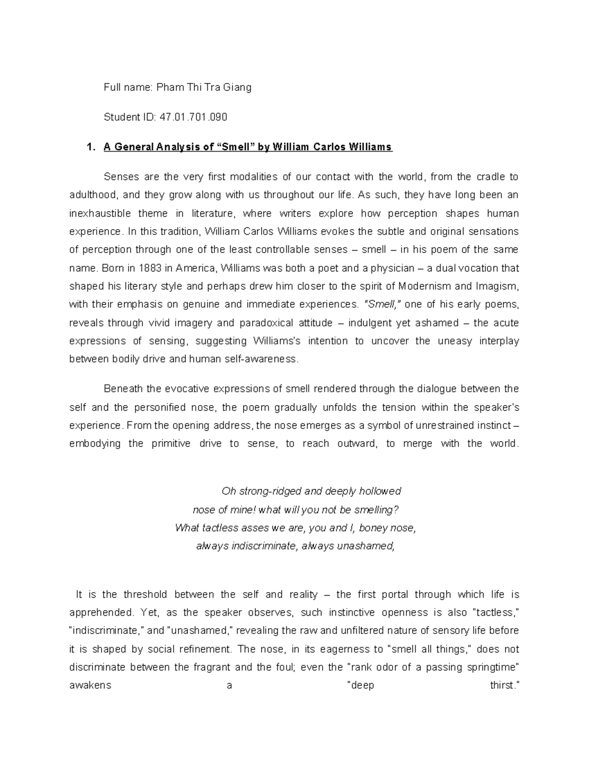 ENG 101: Essay Notes on William Carlos Williams & Walt Whitman - Studocu