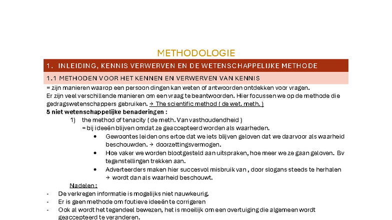 METHODOLOGIE 1: INLEIDING EN DE WETENSCHAPPELIJKE METHODE SAMENVATTING ...