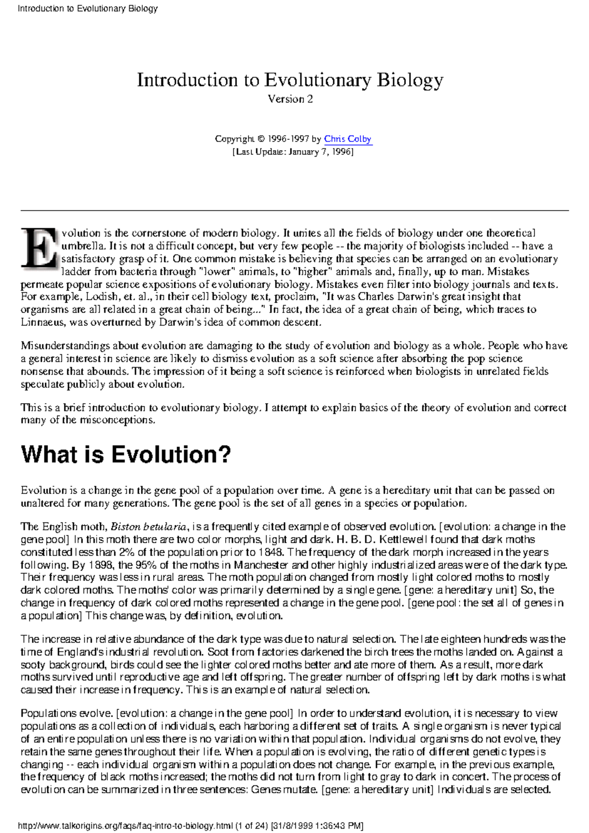 Evolutionarybiology - Basics of Evolutionary Biology - Introduction to ...