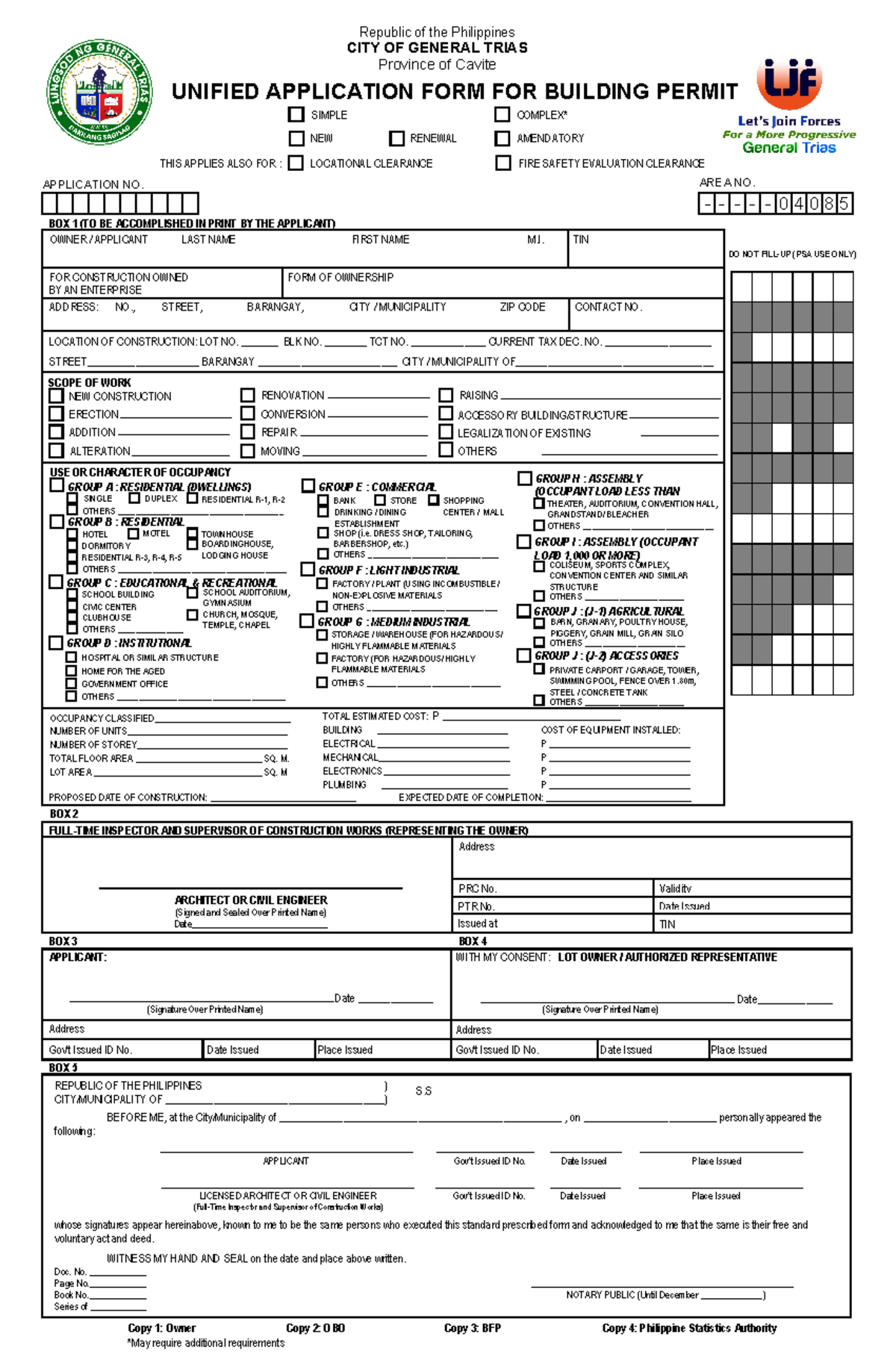 Unified Application FORM FOR Building Permit - Republic of the ...