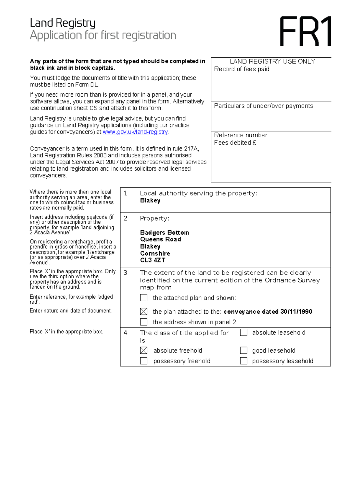 SGS 10 - Land Registry Application Form FR1 Guidelines and Instructions ...