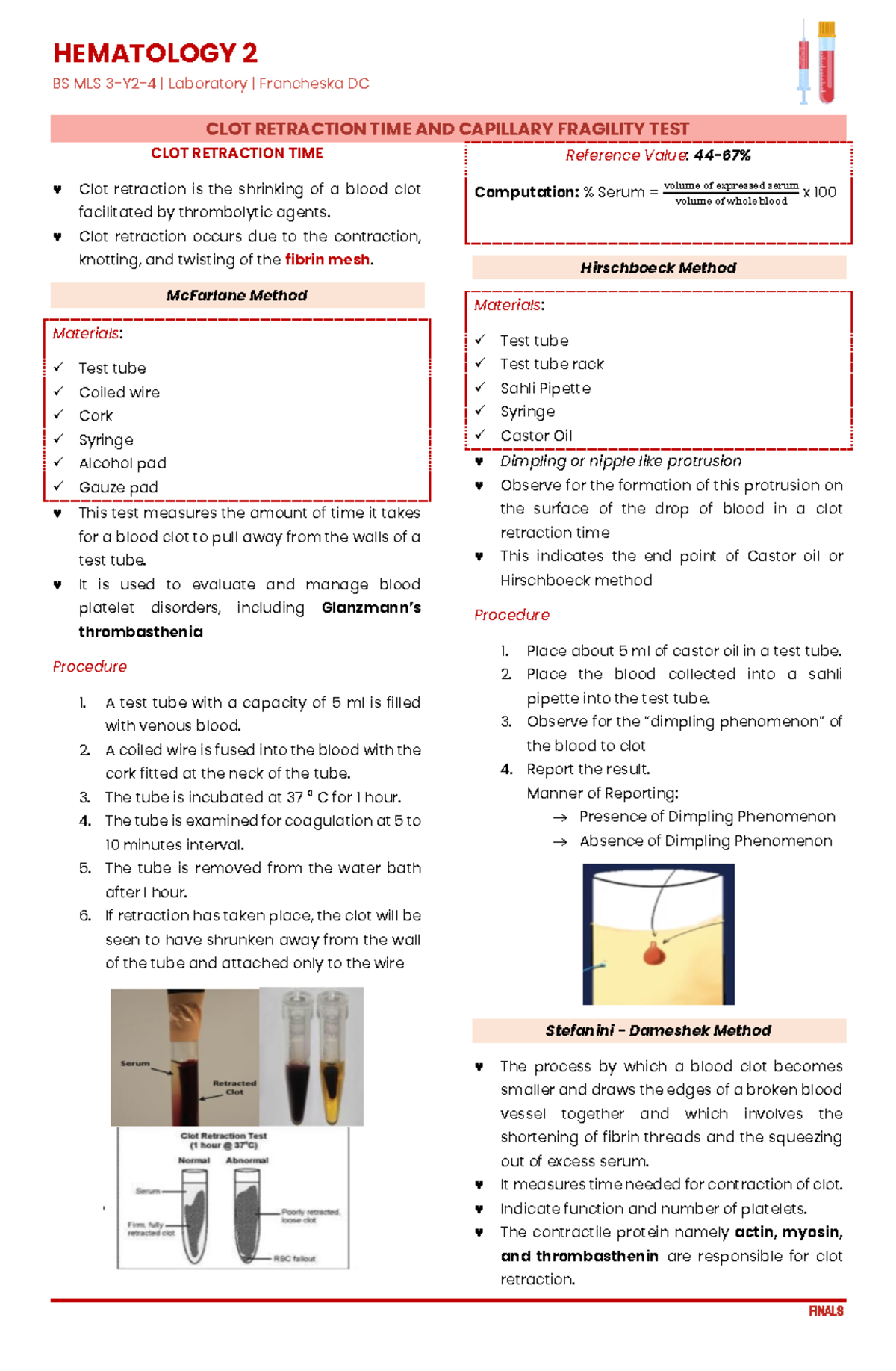 Clot Retraction Time and Capillary Fragility Test - BS MLS 3-Y2-4 ...