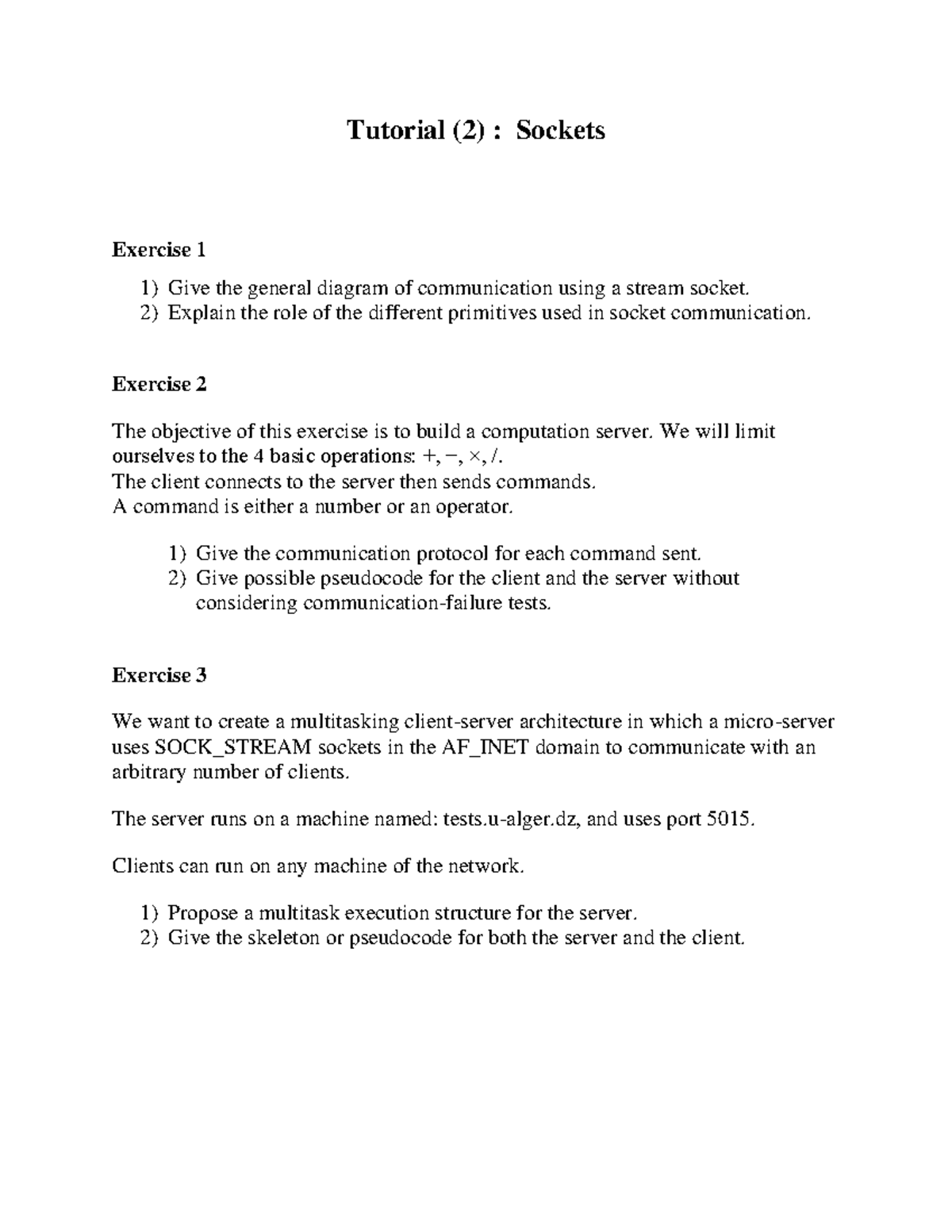 TD2-Sockets: Tutorial on Stream Socket Communication and Server Design ...