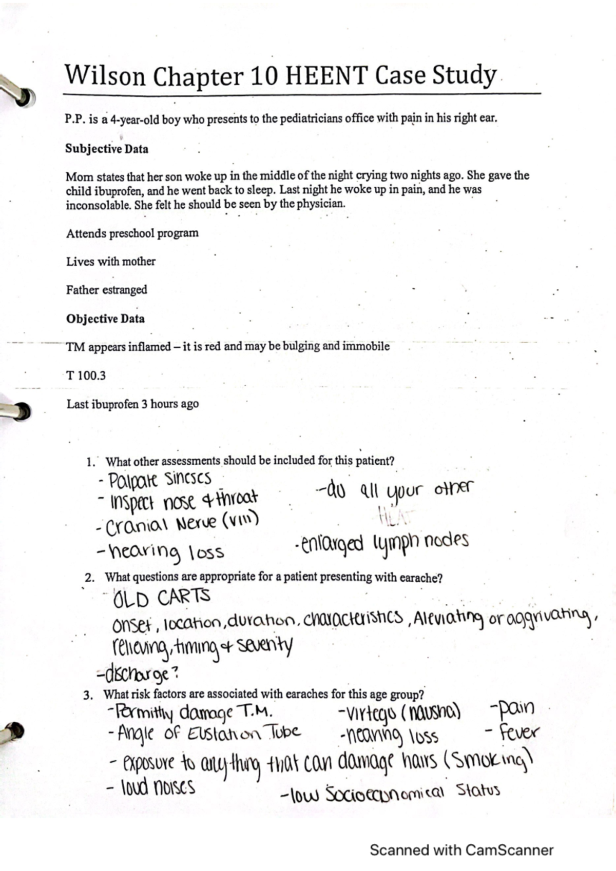 Nursing Wilson CH10 HEENT Case Study: Pediatric Ear Pain Evaluation ...