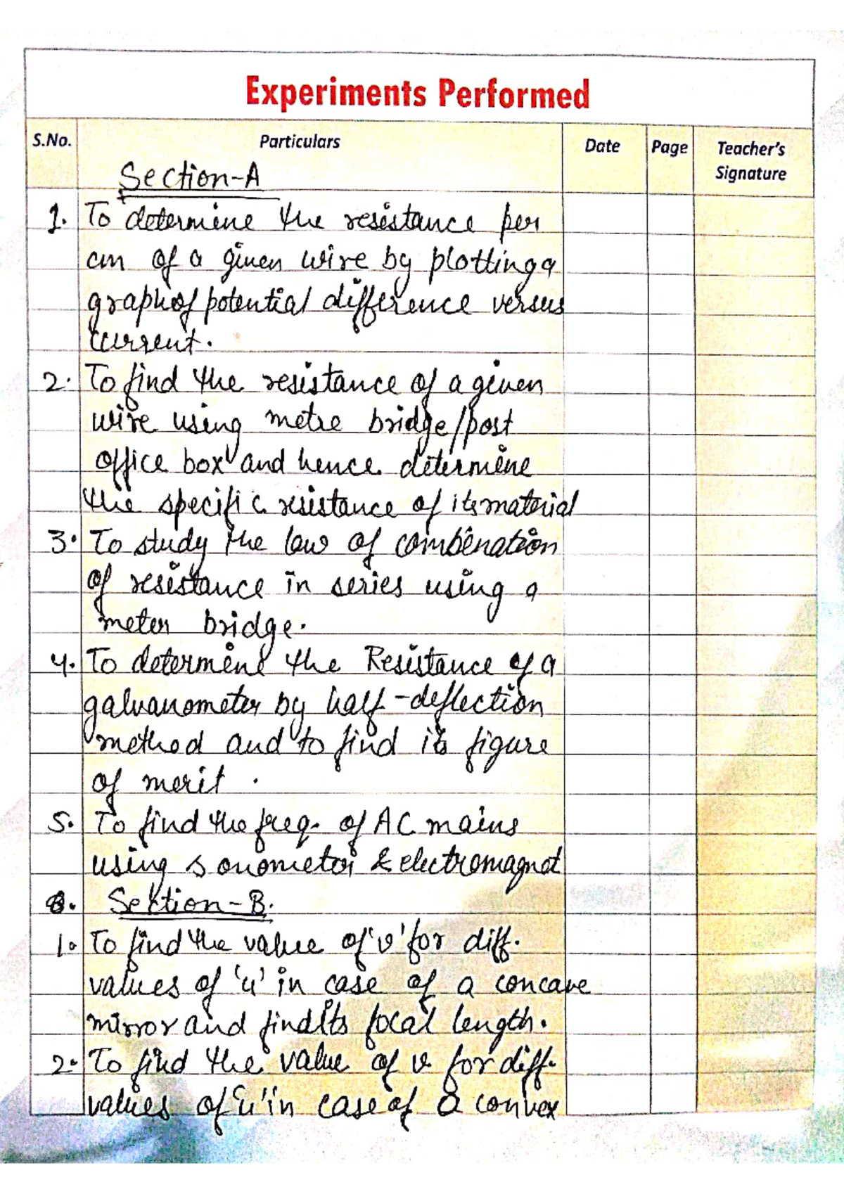 Physics practical file - Experiments Performed S. Particulars Date Page ...