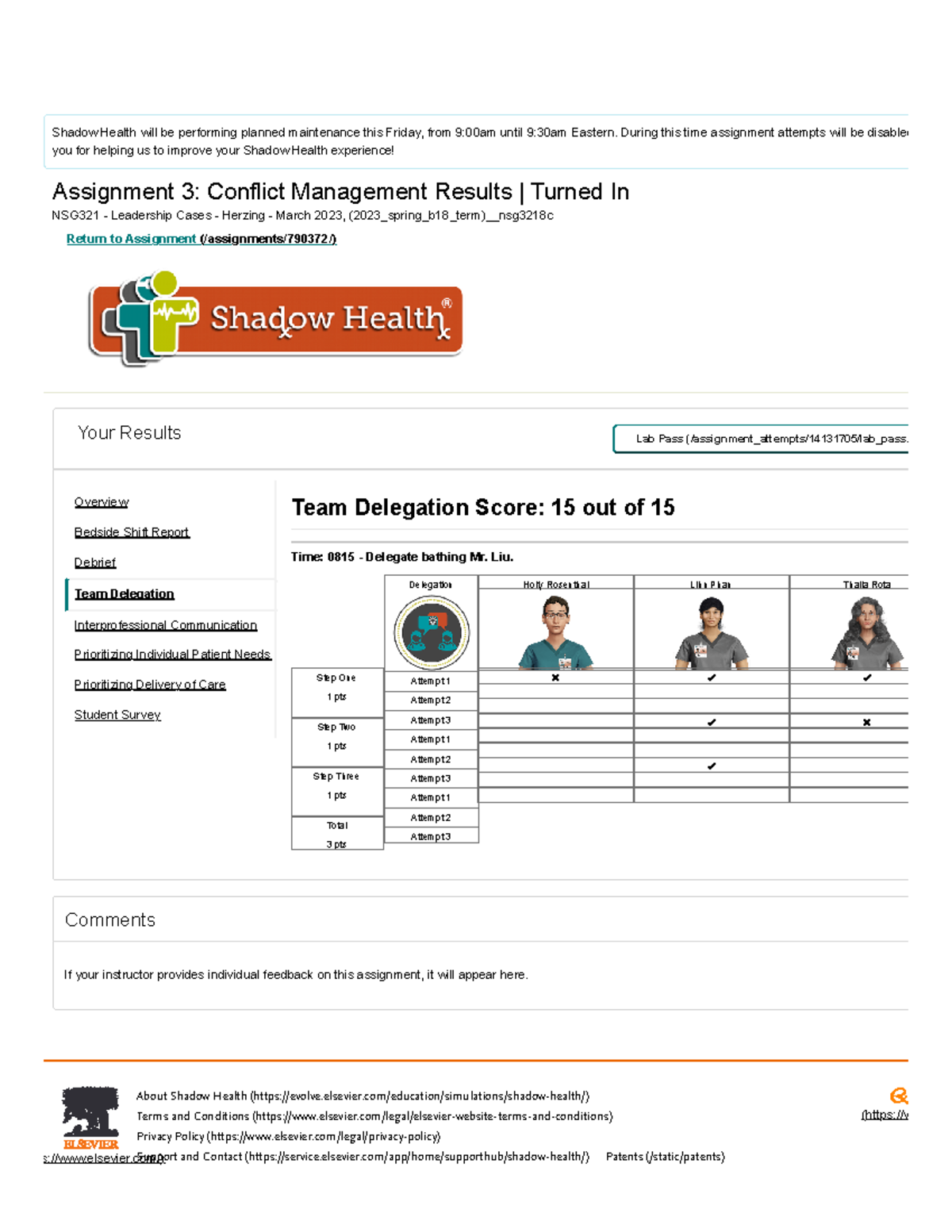 Shadow Health- Conflict Team Delegation - Assignment 3: Conflict ...