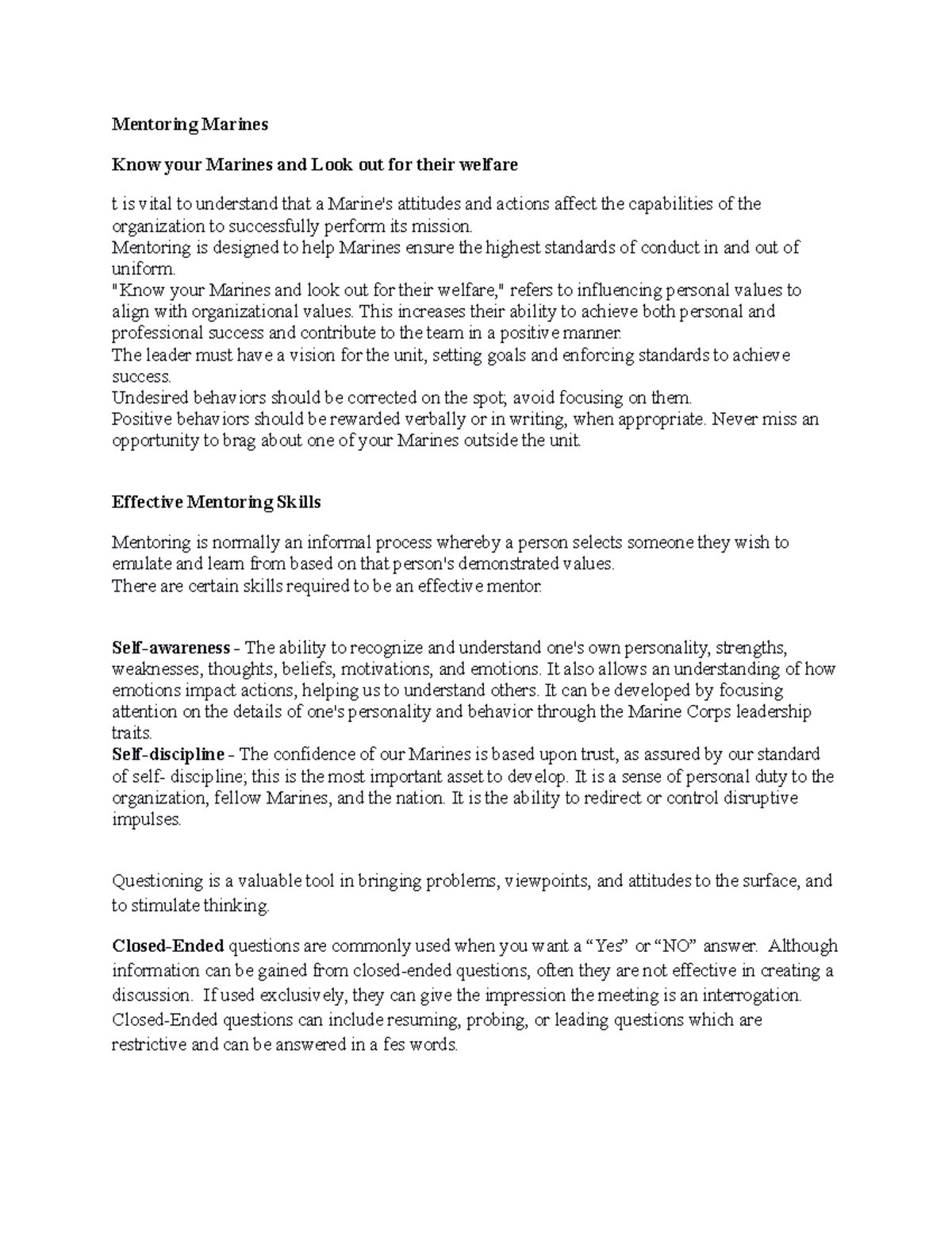 Mentoring Skills & Leadership Insights in Marines (LEAD 2) - Studocu