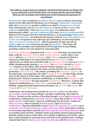 The Behaviourist Approach Essay - Outline and evaluate the behaviourist ...