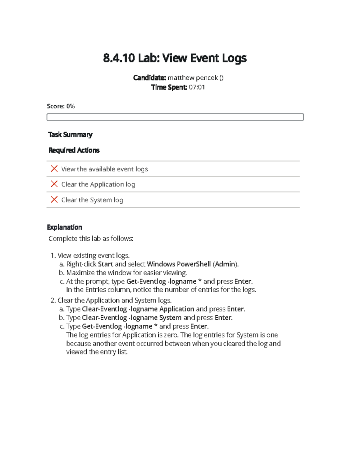 CompTIA Lab 8.4: Viewing and Clearing Event Logs - Studocu