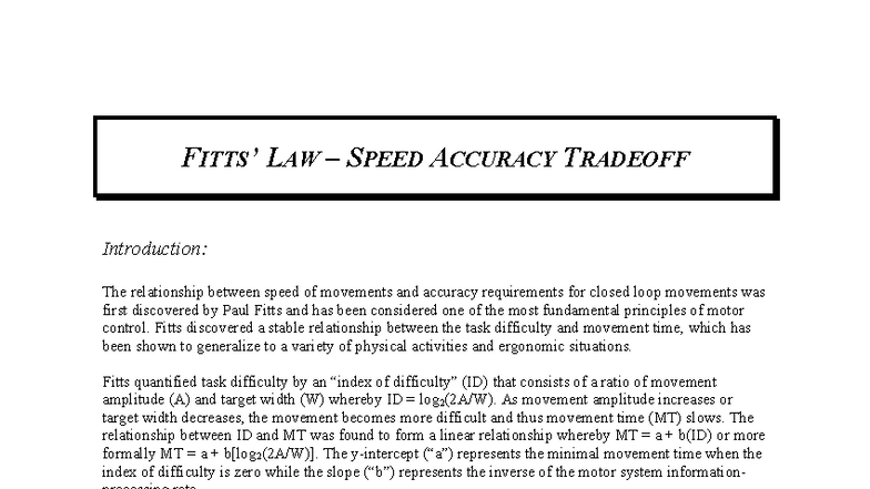 Fitts' Law - LAB Assignment: Speed-Accuracy Tradeoff Analysis - Studocu