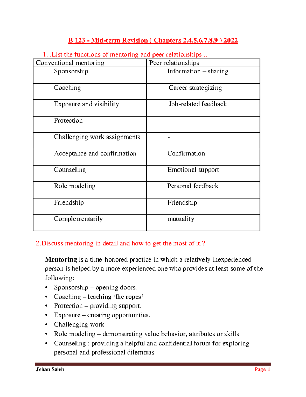 B123 Mid-Term Revision Notes: Mentoring, Data Collection & Feedback ...