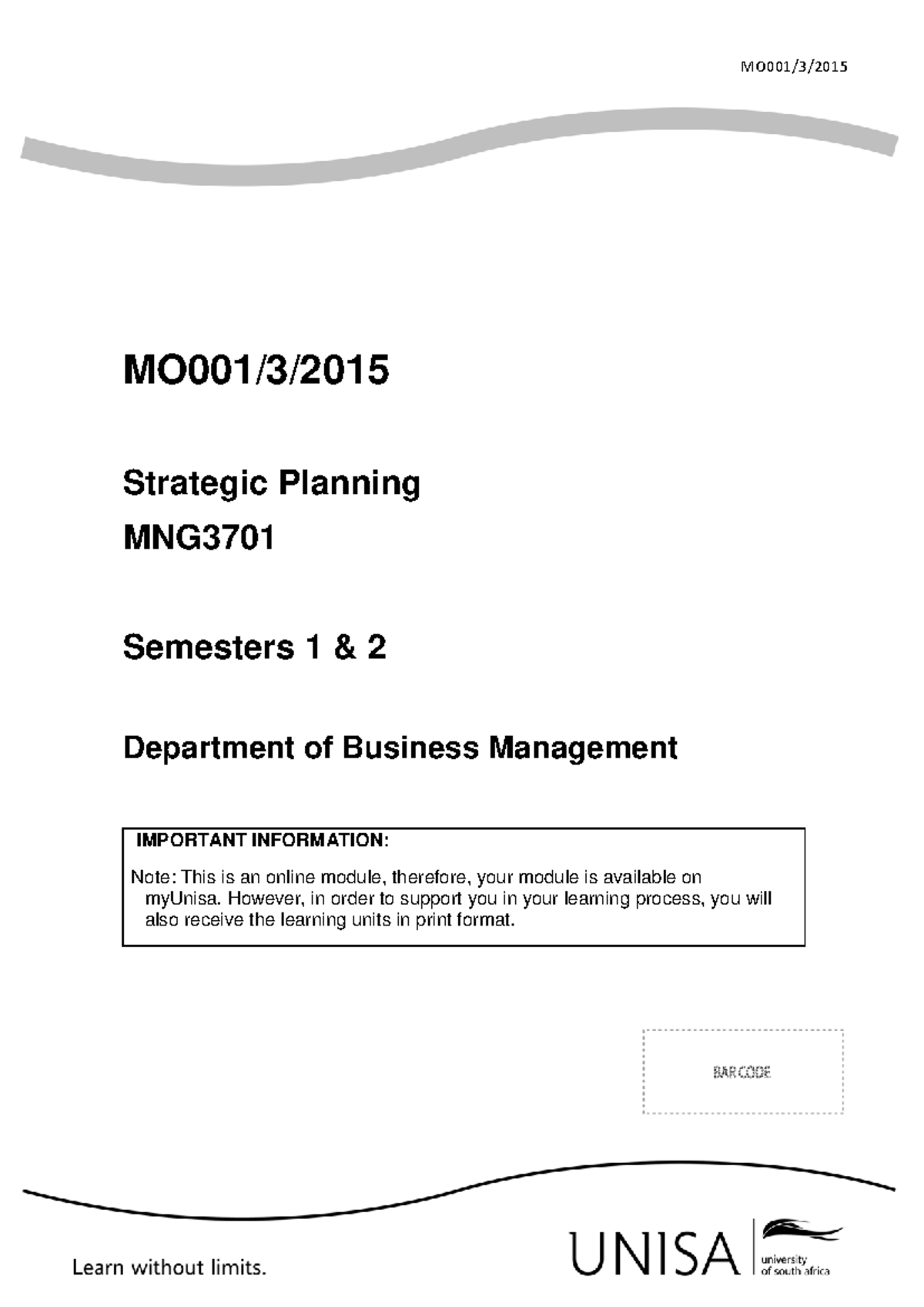 MNG3701 - Learning - Unit 0 - MO001/3/ Strategic Planning MNG370 1 ...