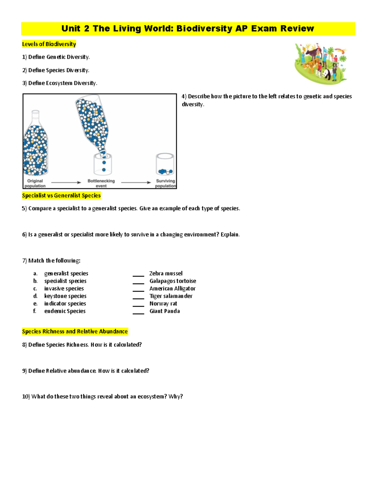 Week 2 APES - Unit 2 Biodiversity Review and Exam Prep Guide - Studocu