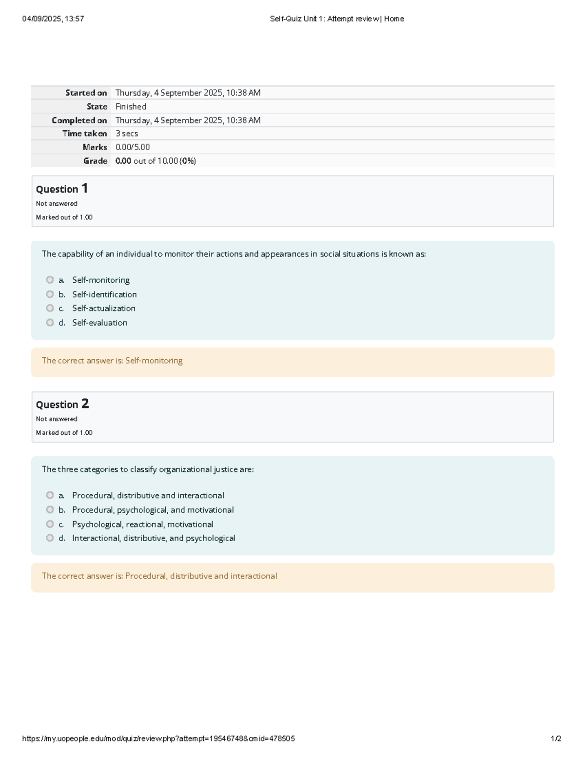 Self-Quiz Review: Unit 1 Attempt (Course Code: 13:57) - Studocu
