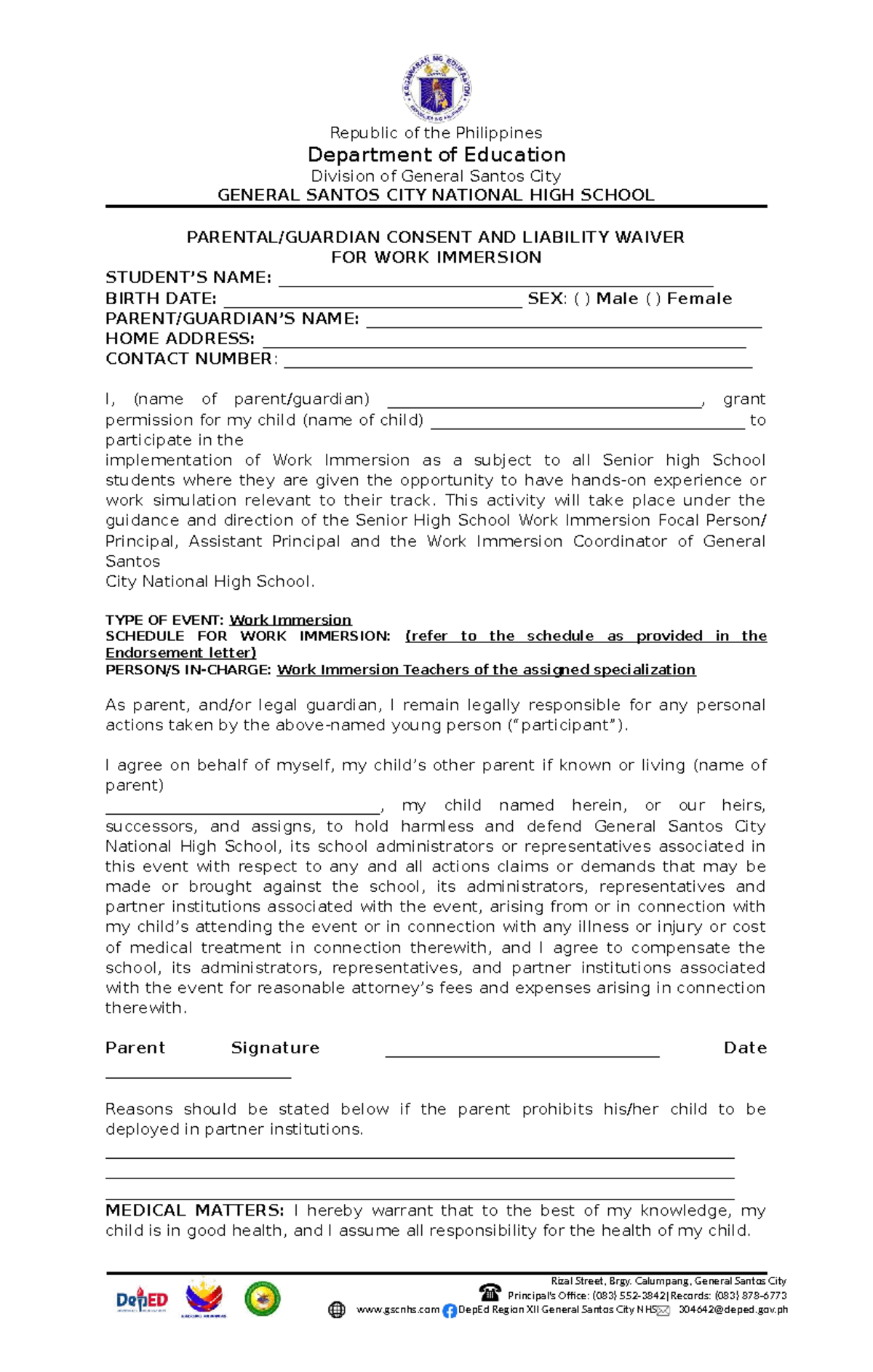 Parent- Consent-new - Consent - Rizal Street, Brgy. Calumpang, General ...