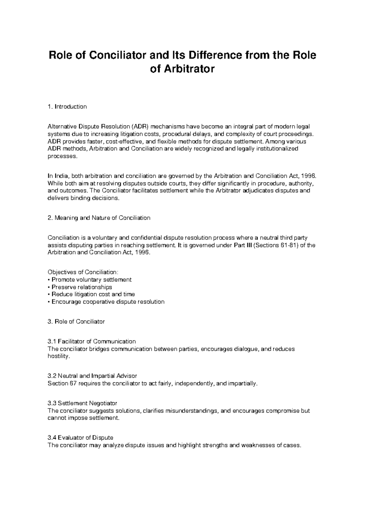 Role of Conciliator vs Arbitrator: Key Differences in ADR (LAW 101 ...
