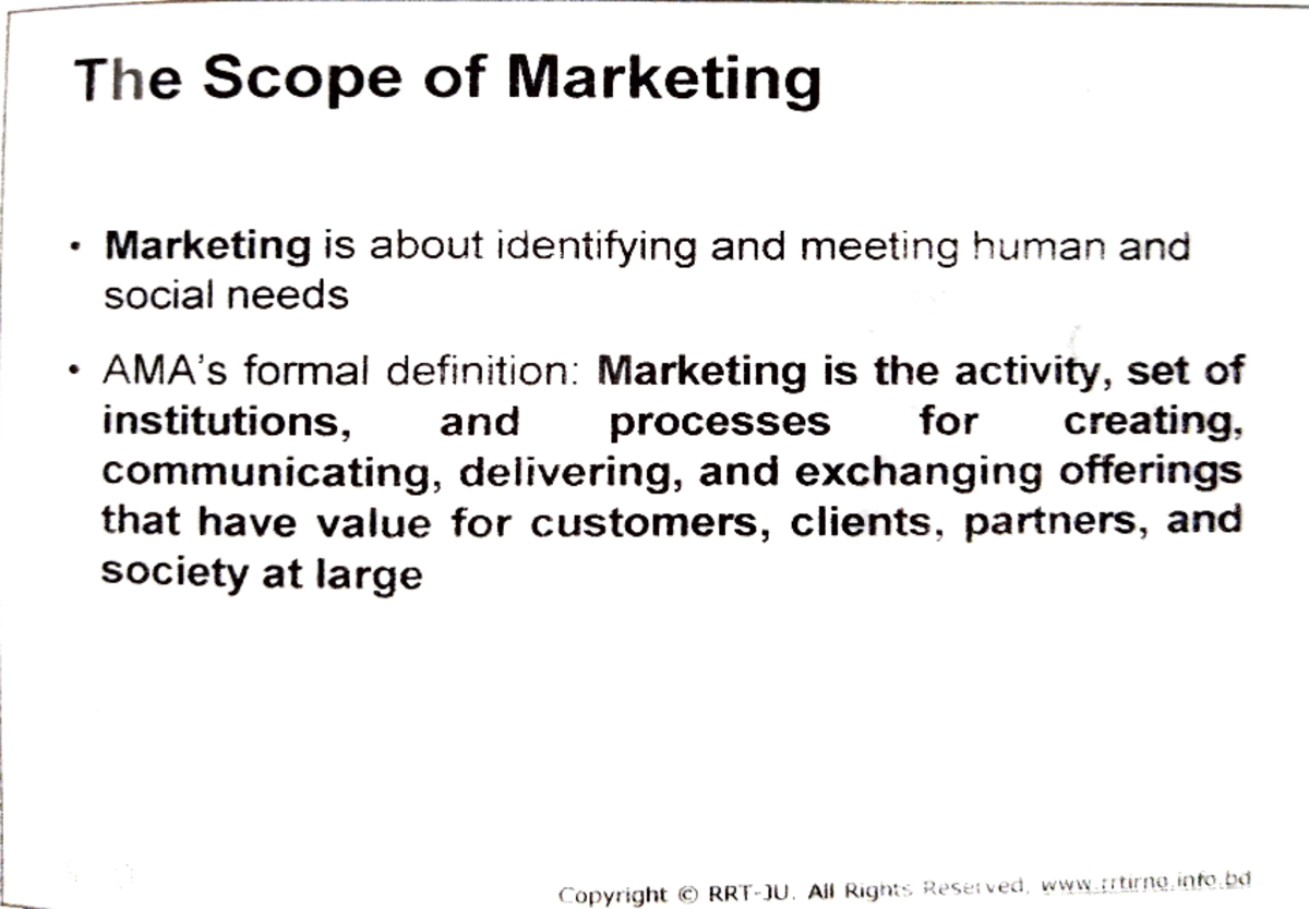 MM Chapter 1 - helpful - The Scope of Marketing Marketing is about ...