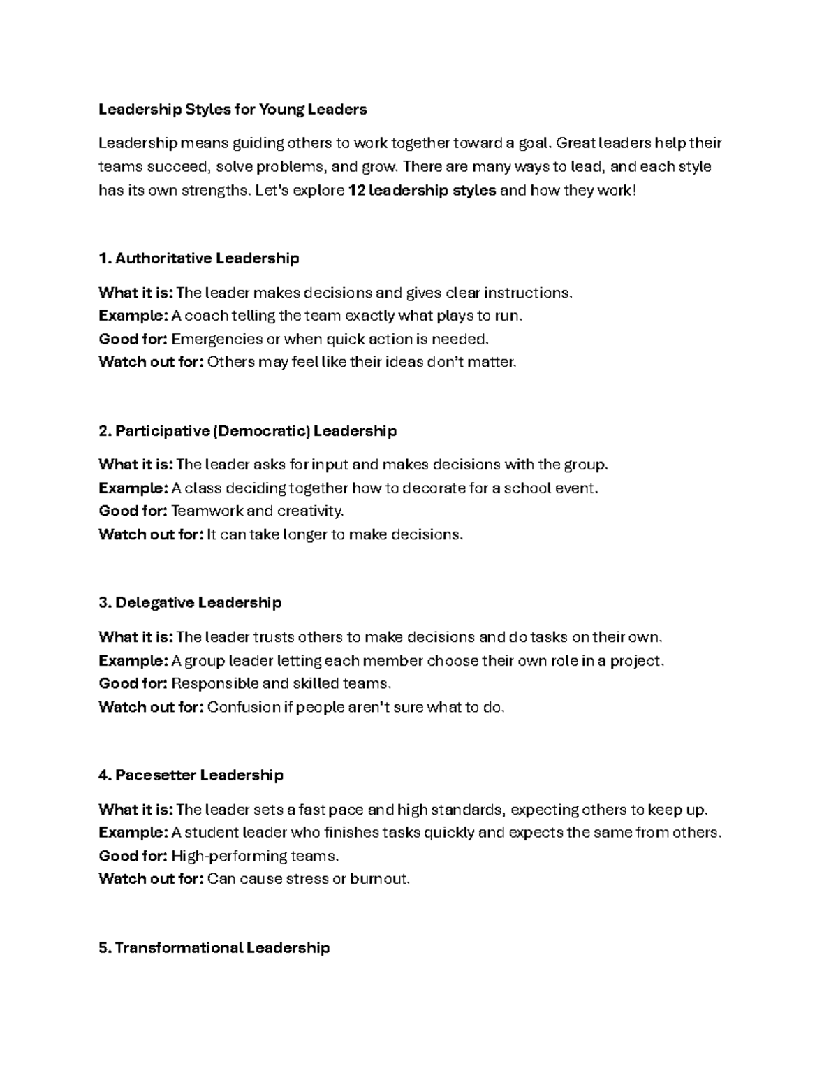 Leadership Styles Explained for Young Leaders: A Guide - Studocu