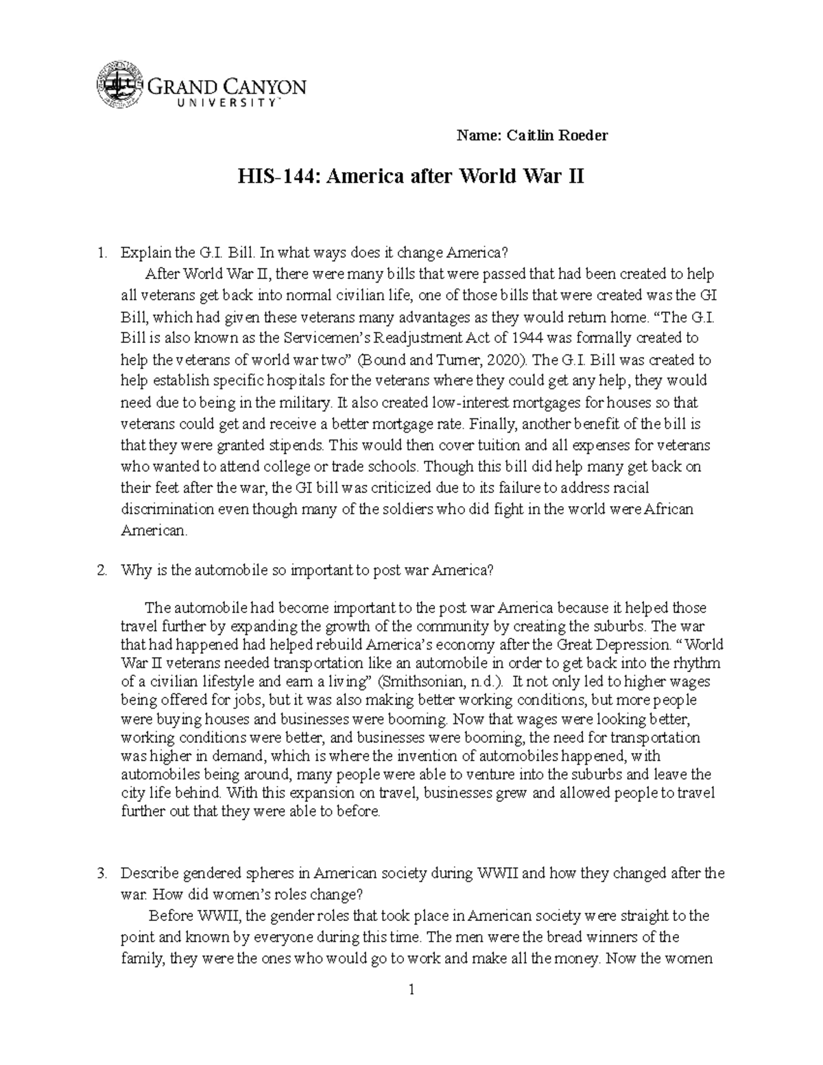HIS-144: America After WWII - The G.I. Bill and Social Changes - Studocu
