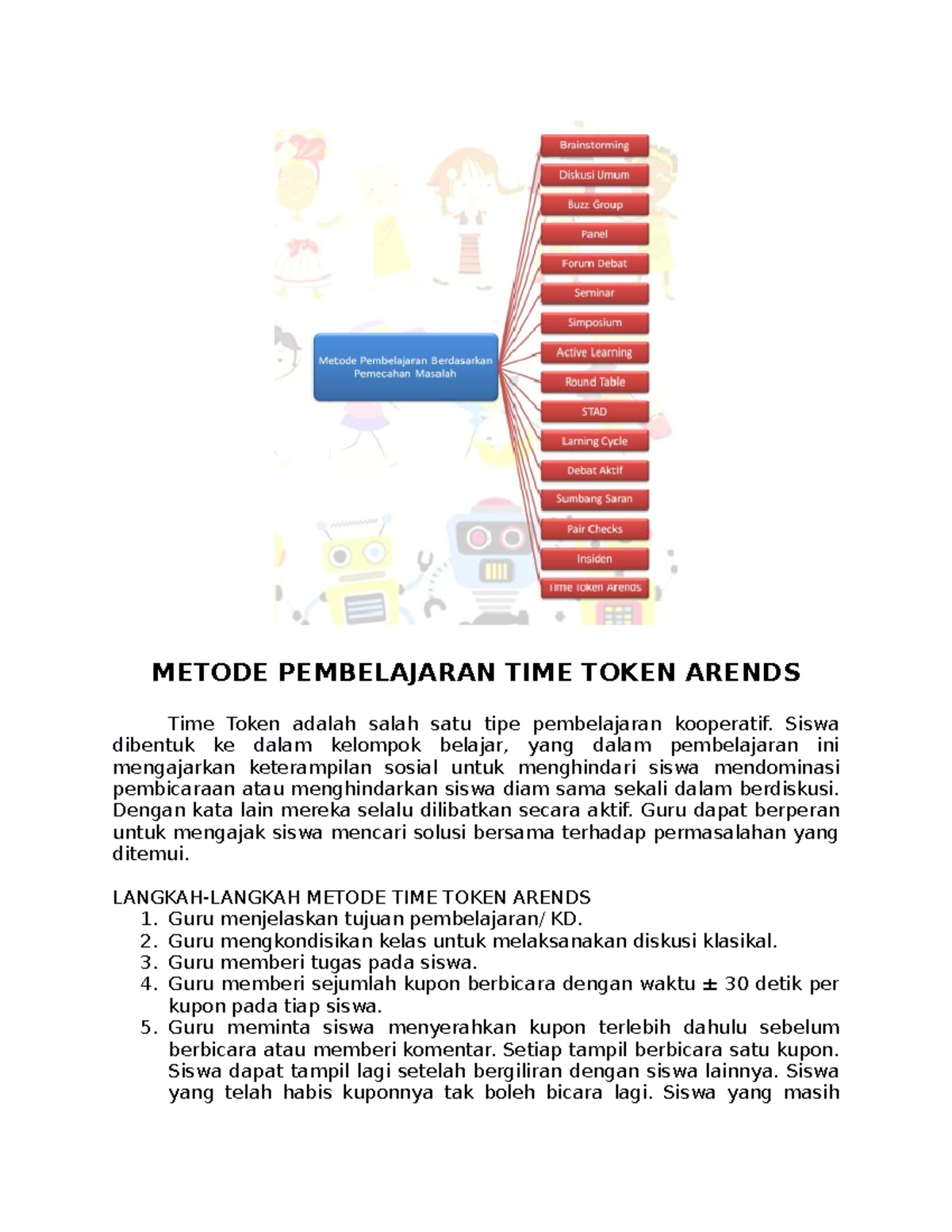 Metode Pembelajaran Kooperatif Time Token Arends dalam Kelas - Studocu